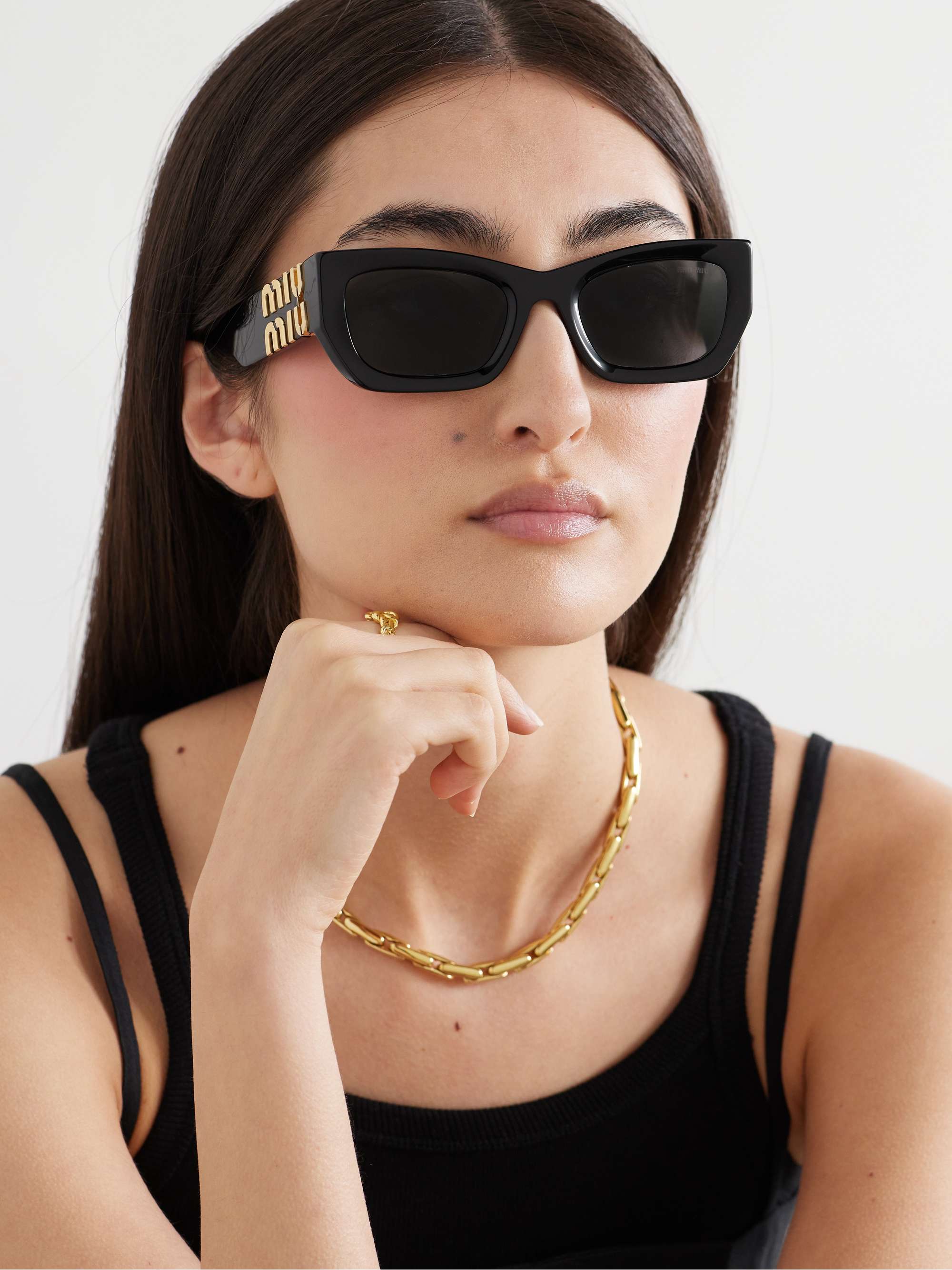 【MIU MIU】Glimpse Sunglasses BLACK MIU MIU Glimpse oval-frame acetate sunglasses | NET-A-PORTER