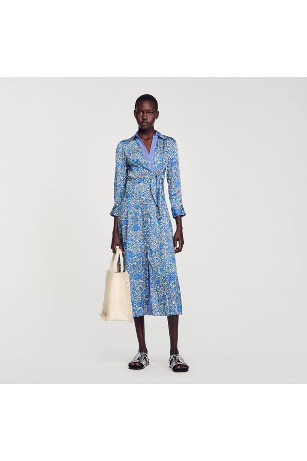 sandro collar shirt dress contrasting floral midi dress for women Sandro Print Midi Shirt Dress In Floral - 40% Off