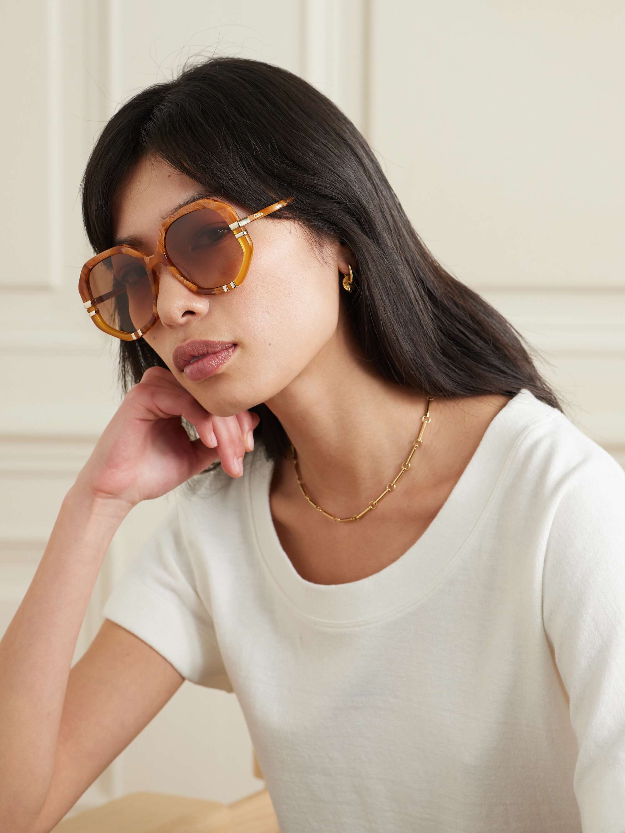 Chloé CE638SL Hexagonal Oversized Sunglasses | Cream Ivory Acetate | Style 905 Chloé - Girls Beige Hexagonal Sunglasses | Childrensalon main image 3