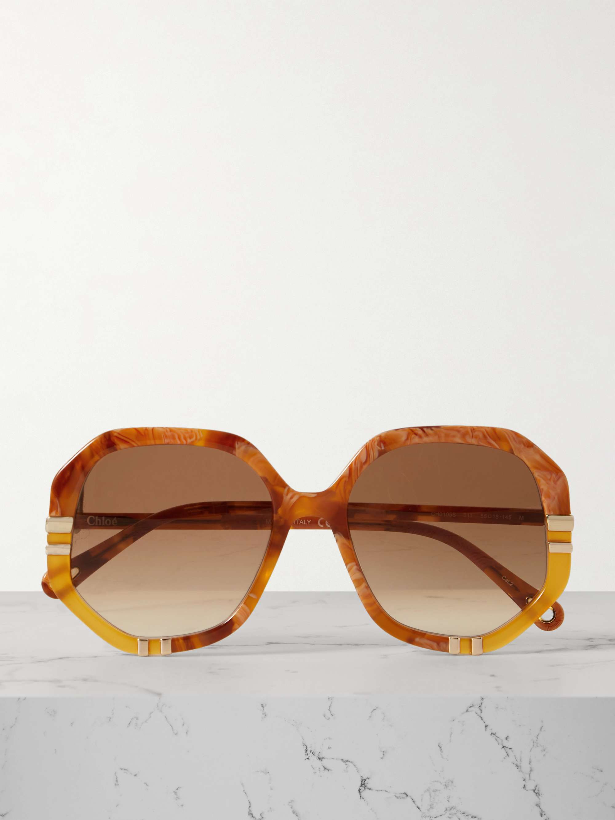 Chloé Oversized Hexagon-Frame Acetate And Gold-Tone  display picture 2