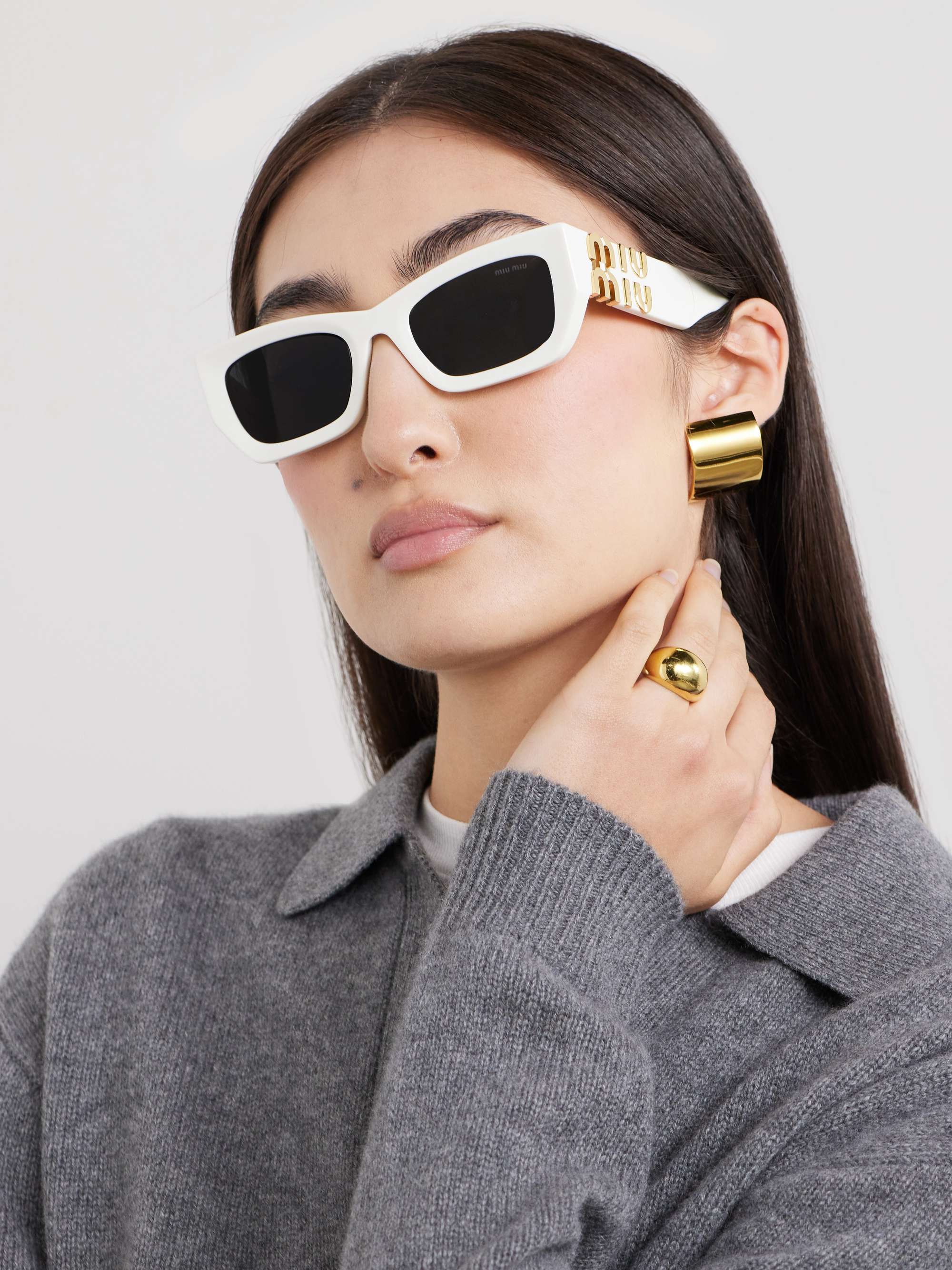 Miu Miu Glimpse Rectangular-Frame Acetate Sunglasses - White