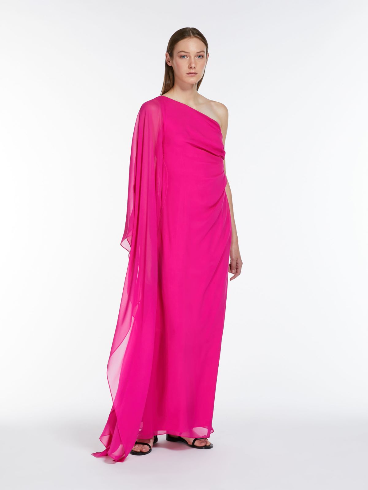 max mara pink silk dress RRP499 MAX MARA Silk crepe flounced Dress USA6_ DE36_ UK8_ FR38_ IT40