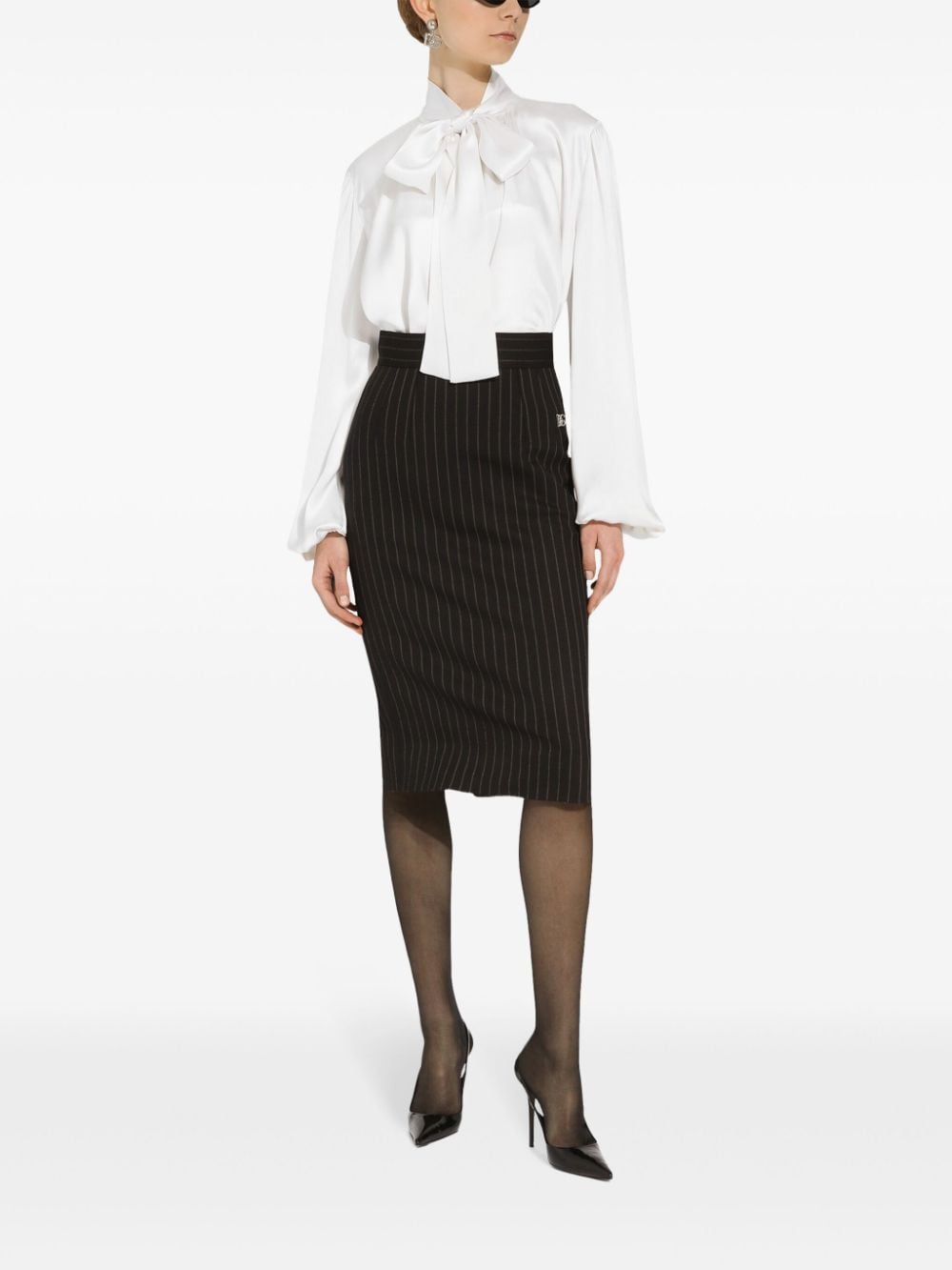 DOLCE & GABBANA Dolce & Gabbana Virgin Wool-Blend Pinstripe Midi Skirt
