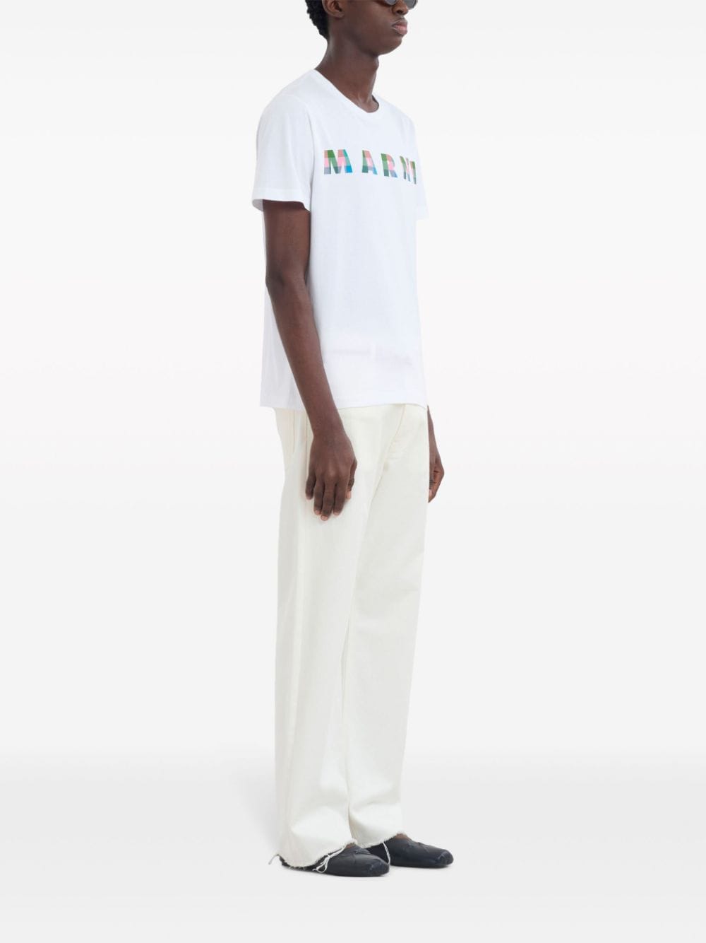MARNI gingham logo-print cotton t-shirt