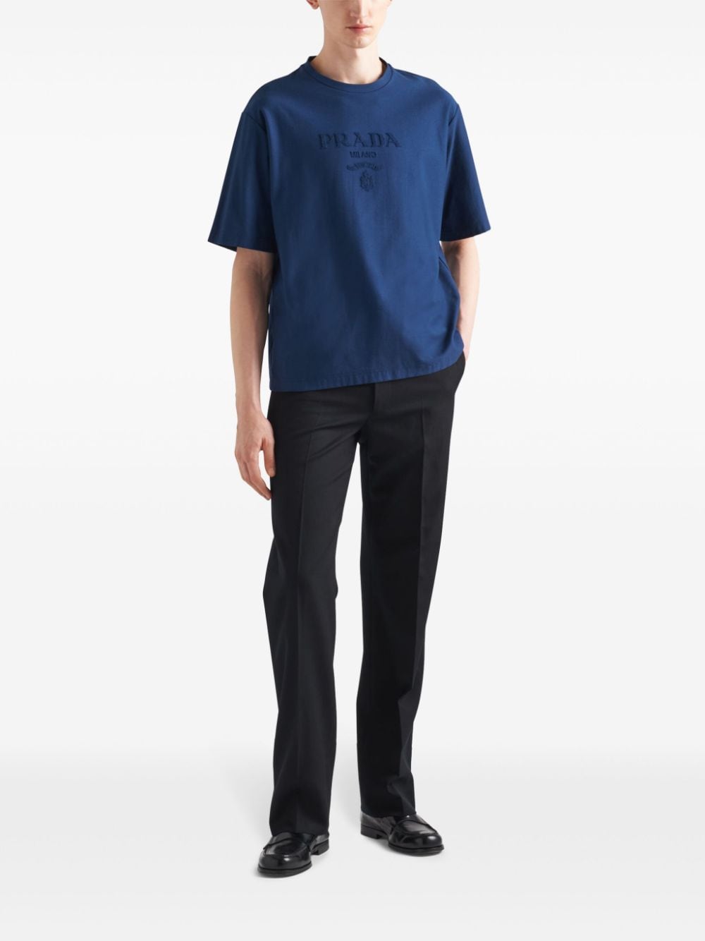 Prada Logo-Appliqué Technical Cotton T-Shirt - Blue | Editorialist