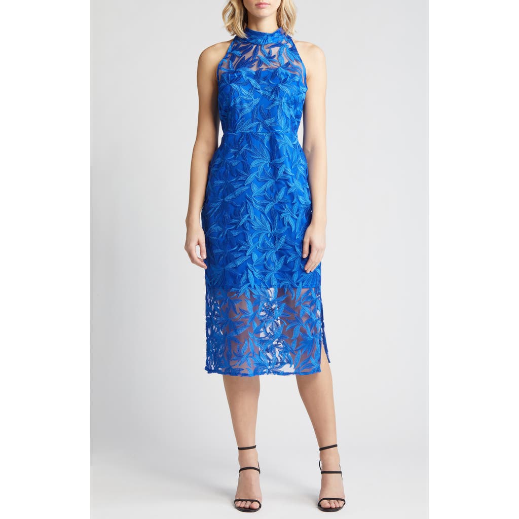 Sam Edelman Leaf Embroidered Midi Dress In Cobalt - 63% Off | Editorialist