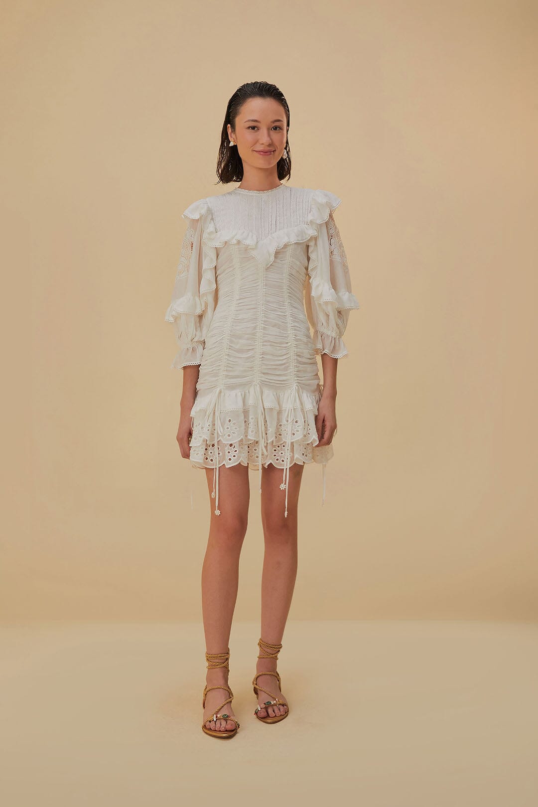 Farm Rio Active Lace Organic Cotton Mini Dress - White | Editorialist