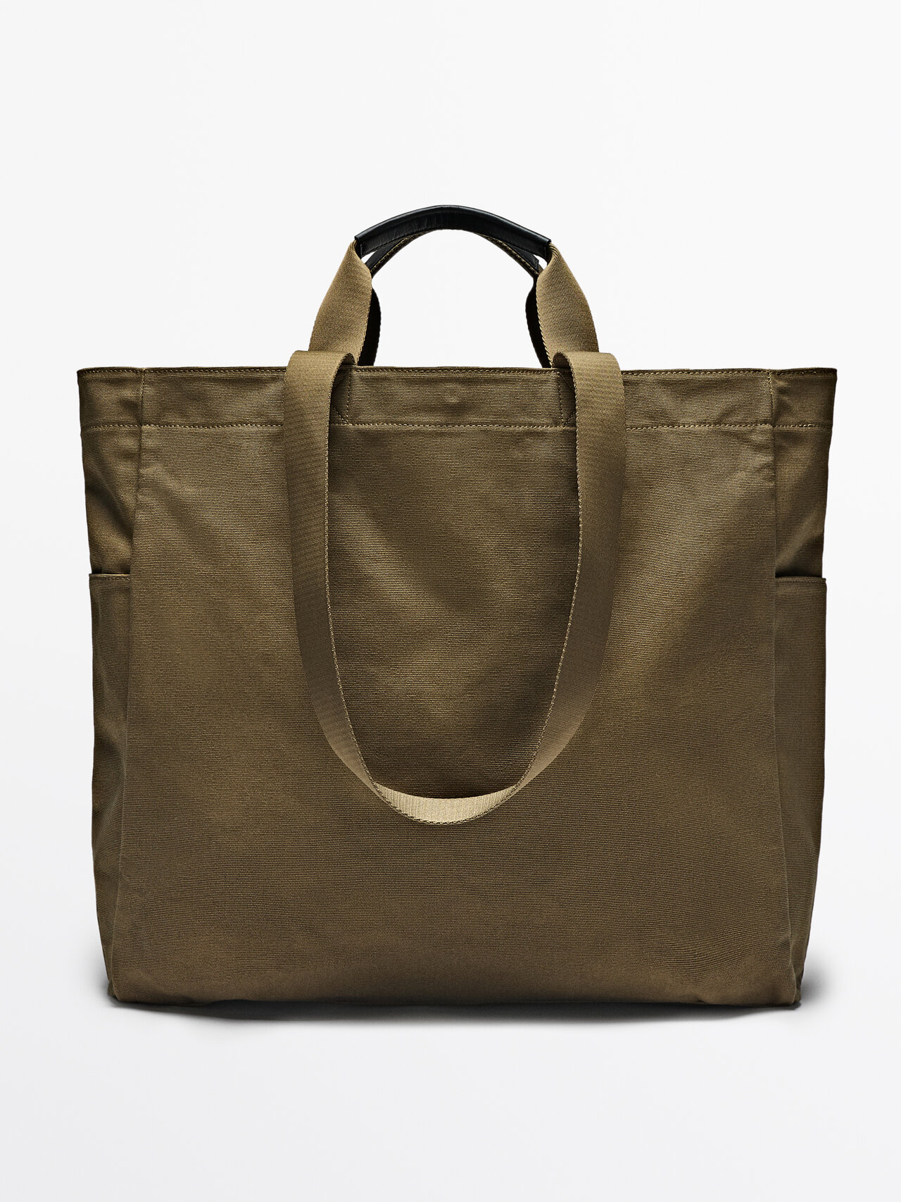 Massimo Dutti Maxi Canvas Shopper Bag Khaki Editorialist