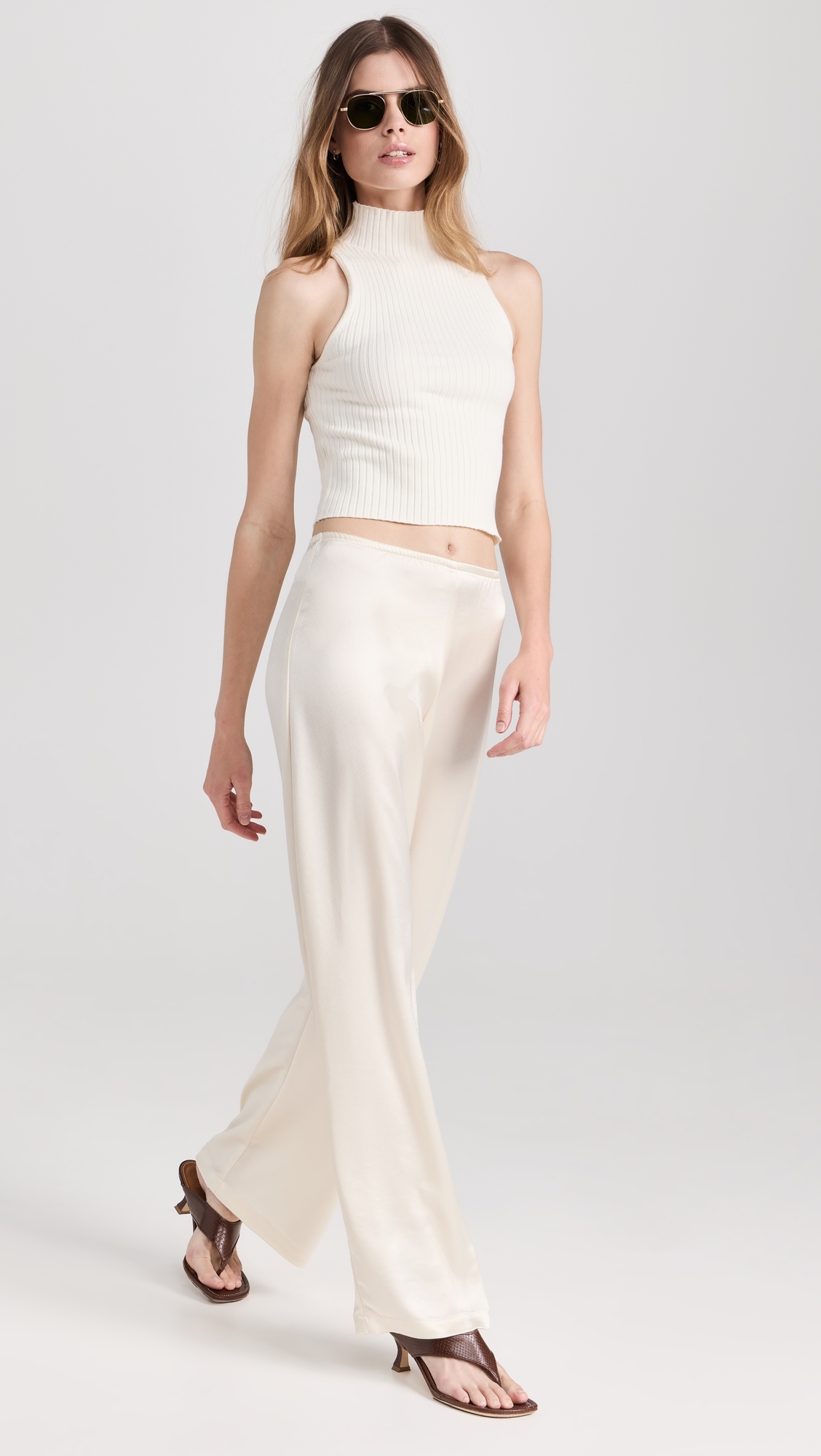 LESET Leset Barb Wide Leg Satin Pants
