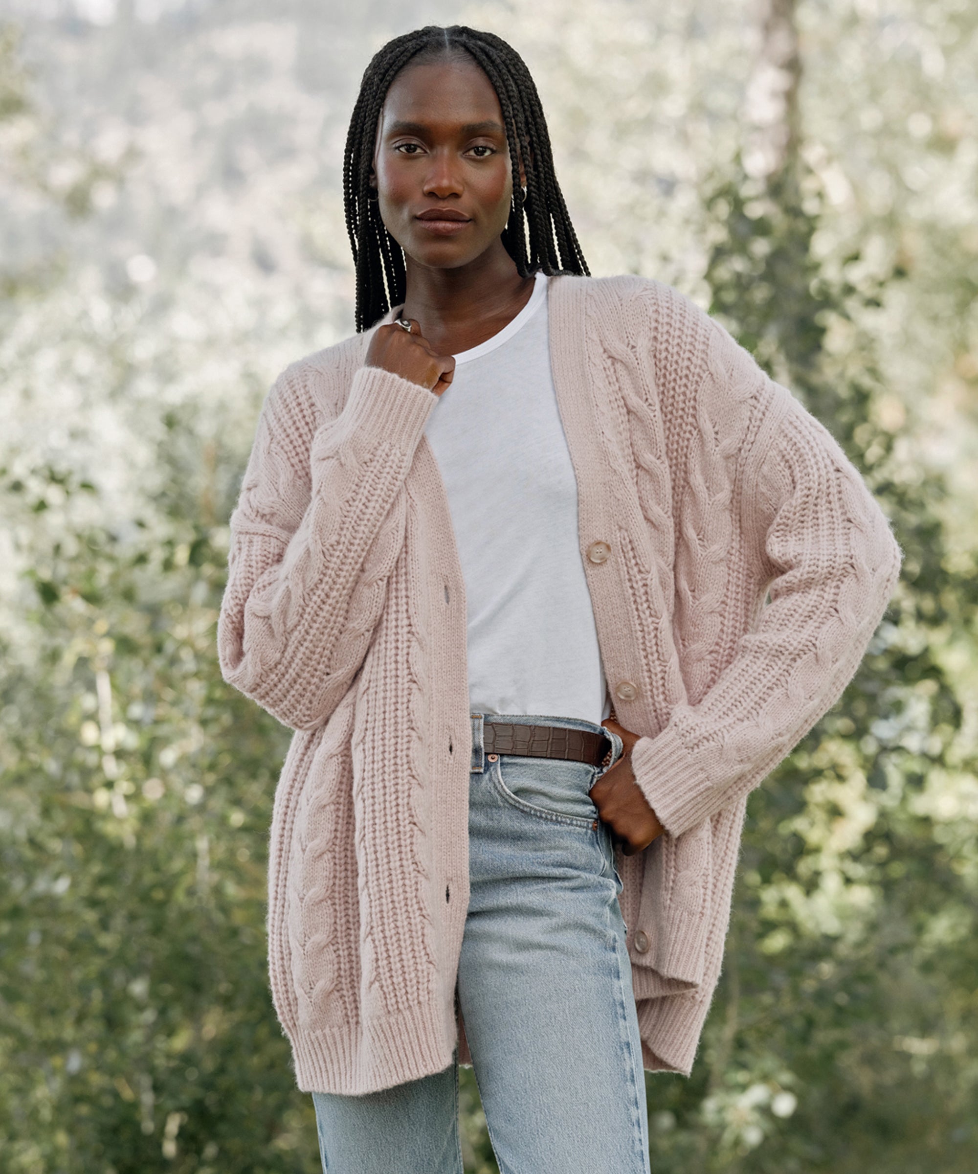HYEON ♡ waffle cardigan / pink beige Jenni Kayne Cable Cocoon Cardigan Sweater - Blush | Editorialist