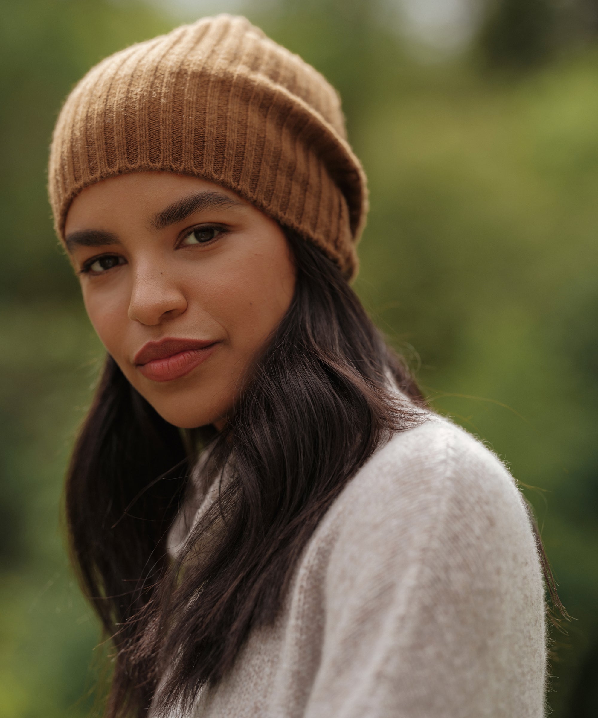 JENNI KAYNE Ribbed Knit Cashmere Beanie in Carmel Cashmere Ribbed Beanie main image 3