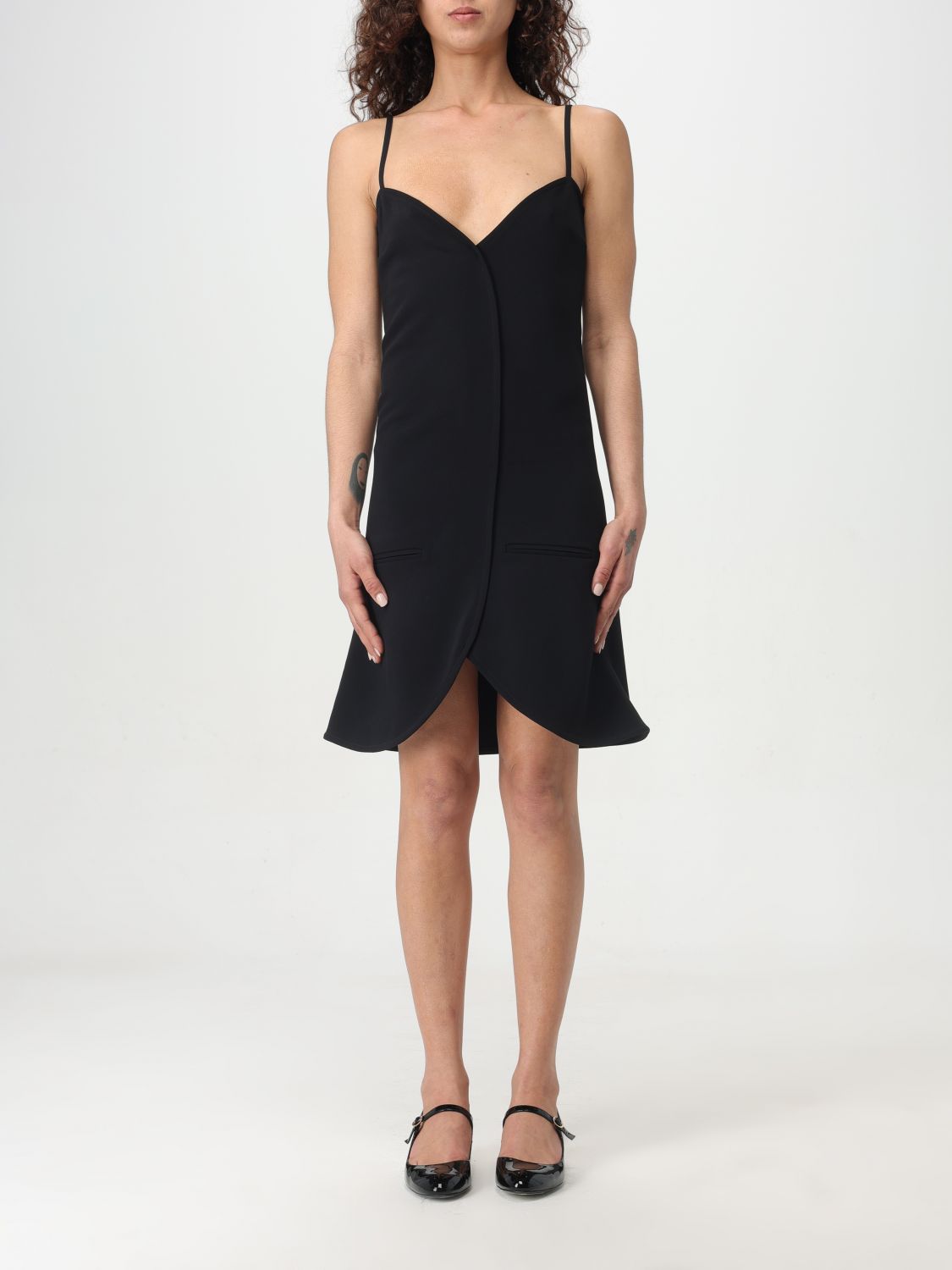 COURREGES Courrèges Black V-Neck Spaghetti Strap Dress