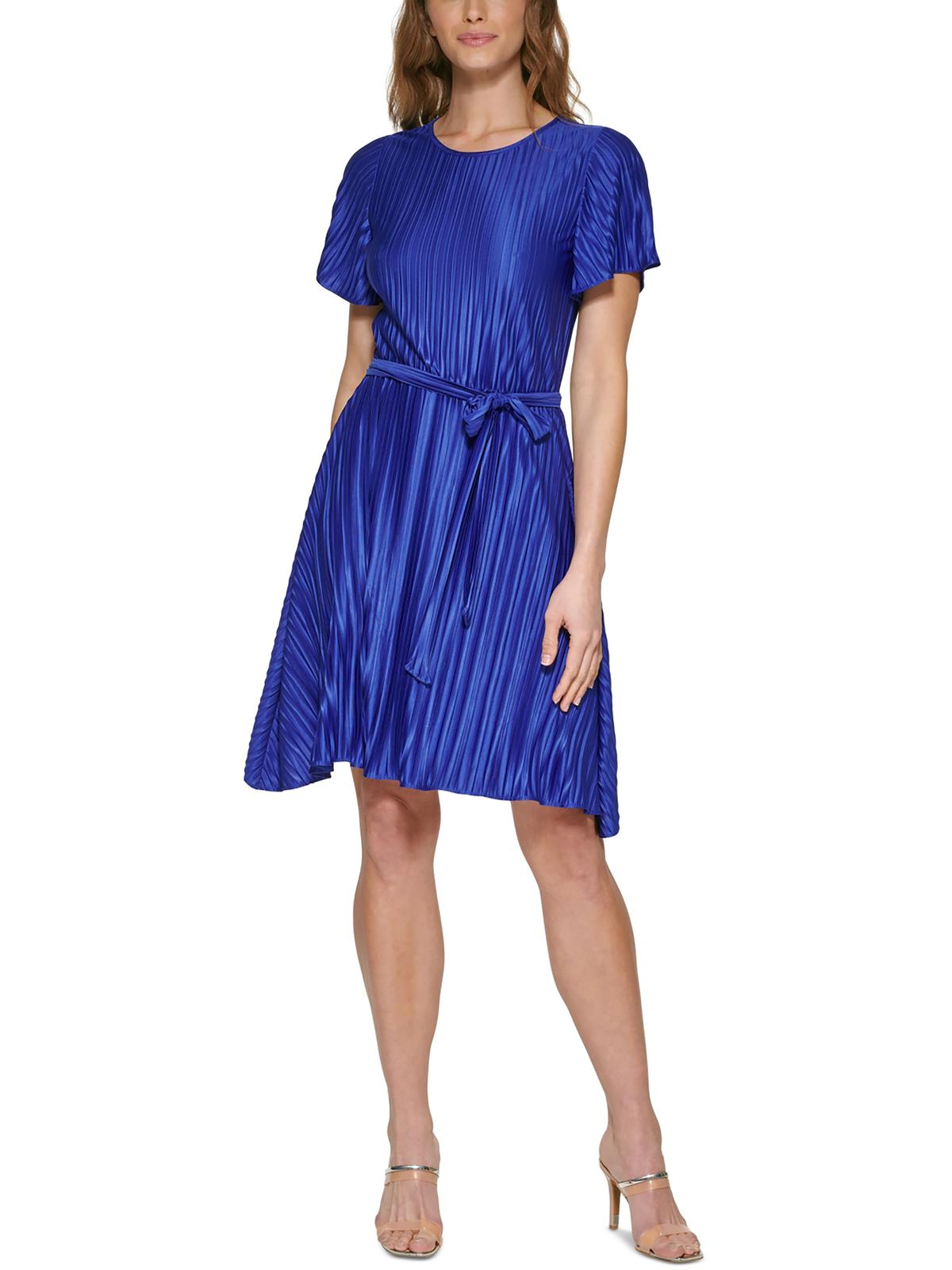 dkny pleated tie-waist dress DKNY Women's Black Crinkled Pleated Surplice Self-Tie Dress Petite Size 4P