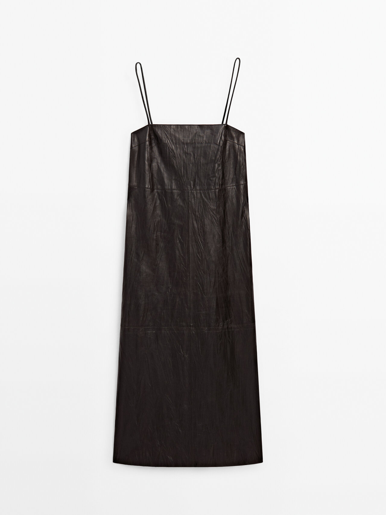 Massimo Dutti Crackled Nappa Leather Midi Dress - Brown | Editorialist