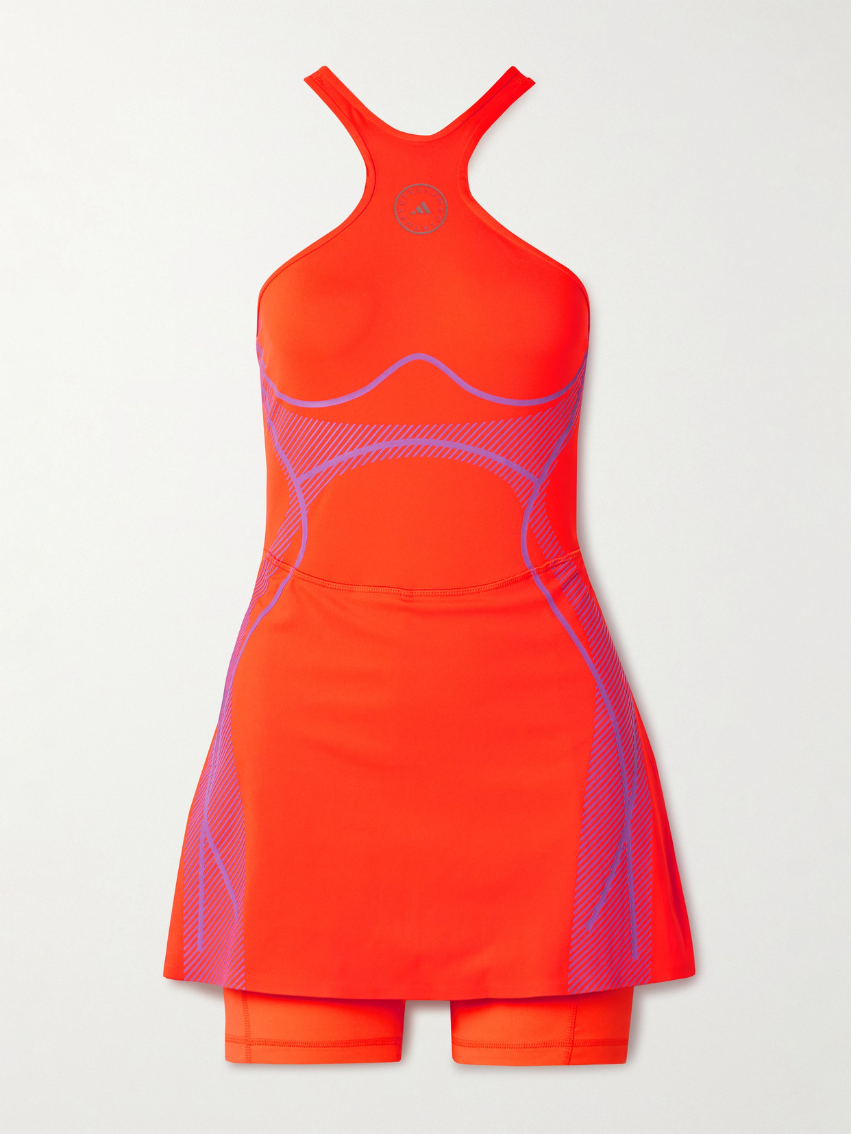 Adidas By Stella Mccartney Truepace Printed Mini Dress In Orange