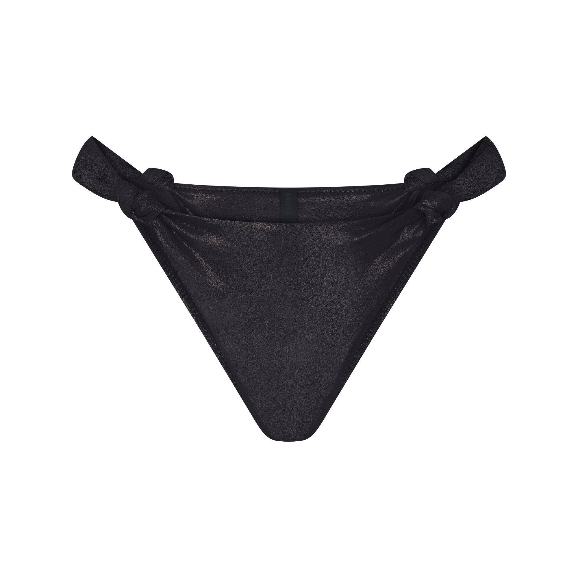 Skims Liquid Shine Swim Knotted Cheeky Tanga Bottom - Onyx