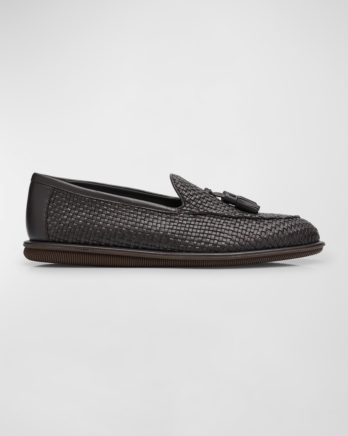 Giorgio Armani Woven Leather Tassel Loafers - Brown  display picture 1