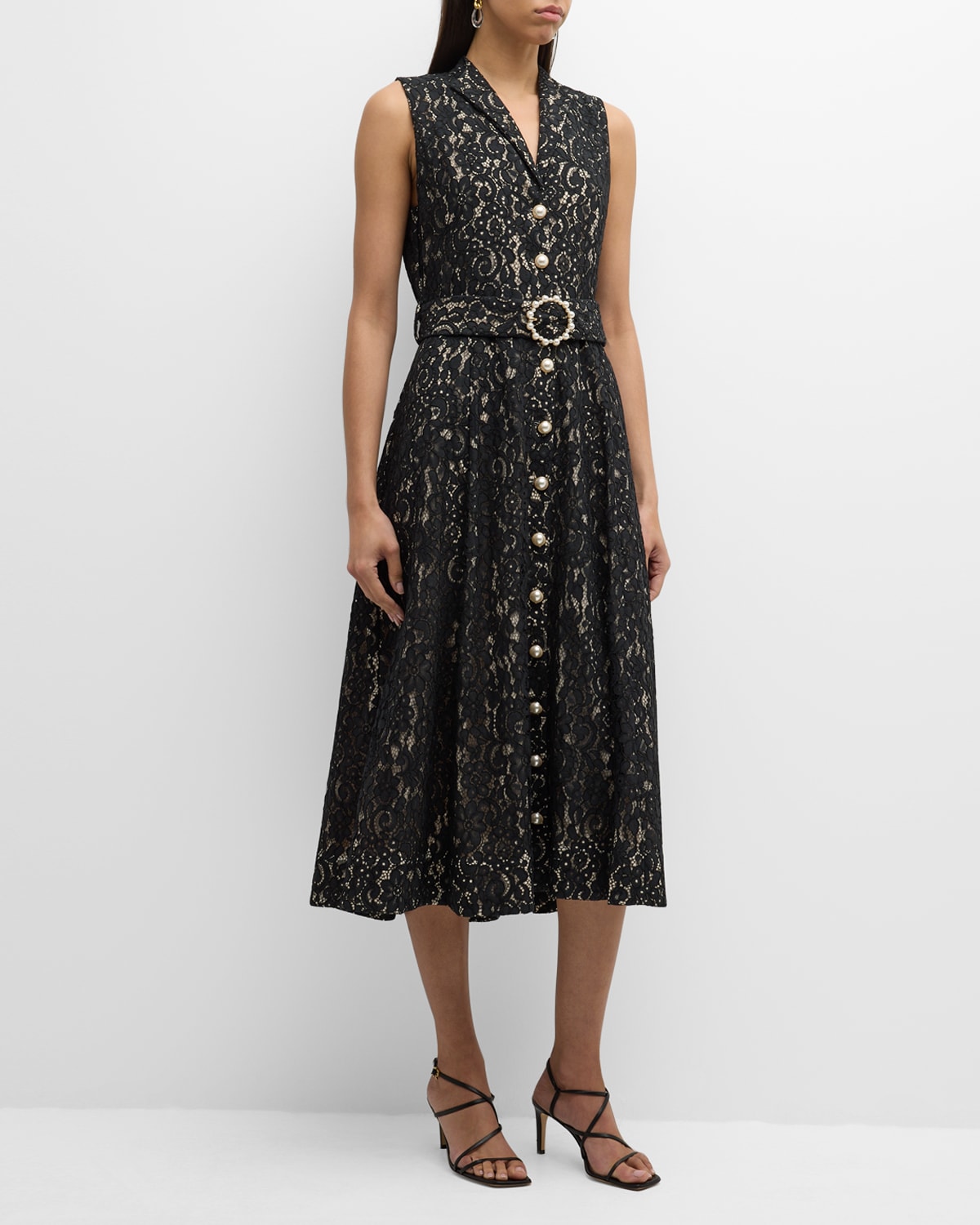 Elie Tahari Hailee Belted Floral Lace Midi Shirtdress - Noir Lace | Editorialist Elie Tahari Hailee Belted Floral Lace Midi Shirtdress - Noir Lace | Editorialist