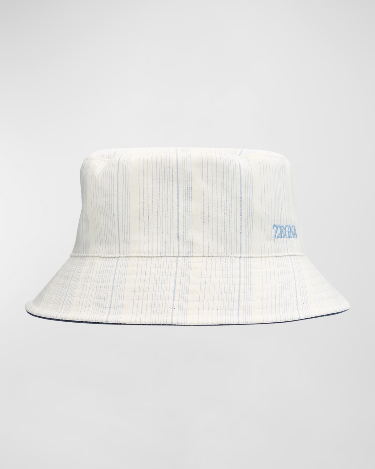 Zegna Reversible Striped Bucket Hat - Medium Blue Stripe 