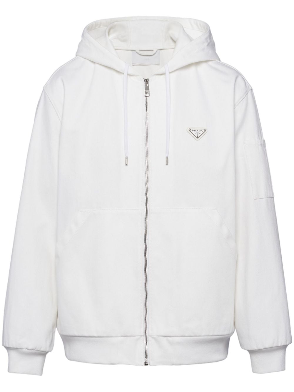 Prada Triangle-Logo Zip-Up Hoodie - White | Editorialist