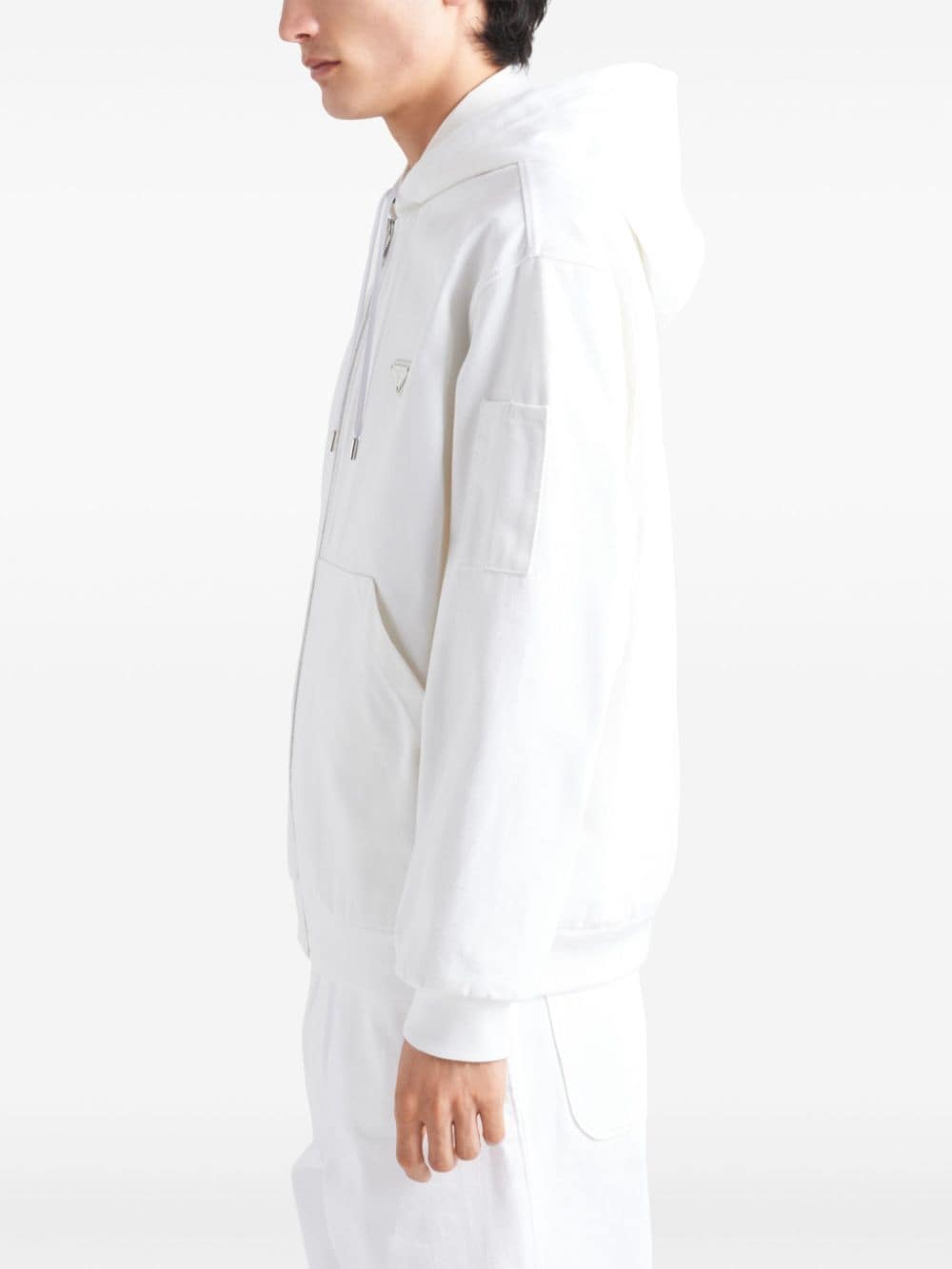 Prada Triangle-Logo Zip-Up Hoodie - White | Editorialist