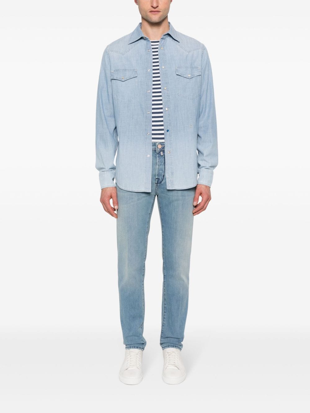 JACOB COHEN logo-embroidered denim shirt