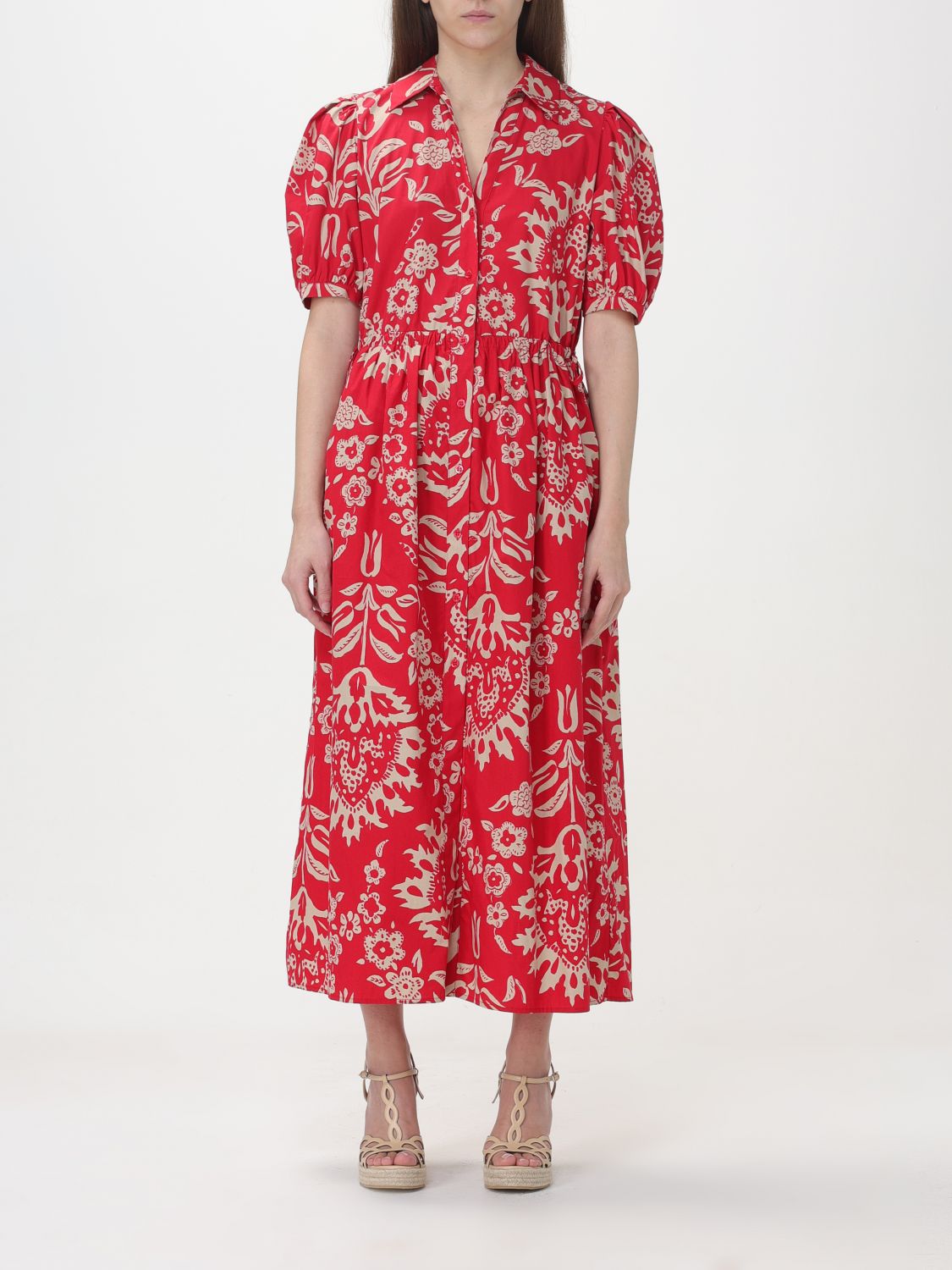 LIU JO Liu Jo Printed Midi Dress with Puff Sleeves