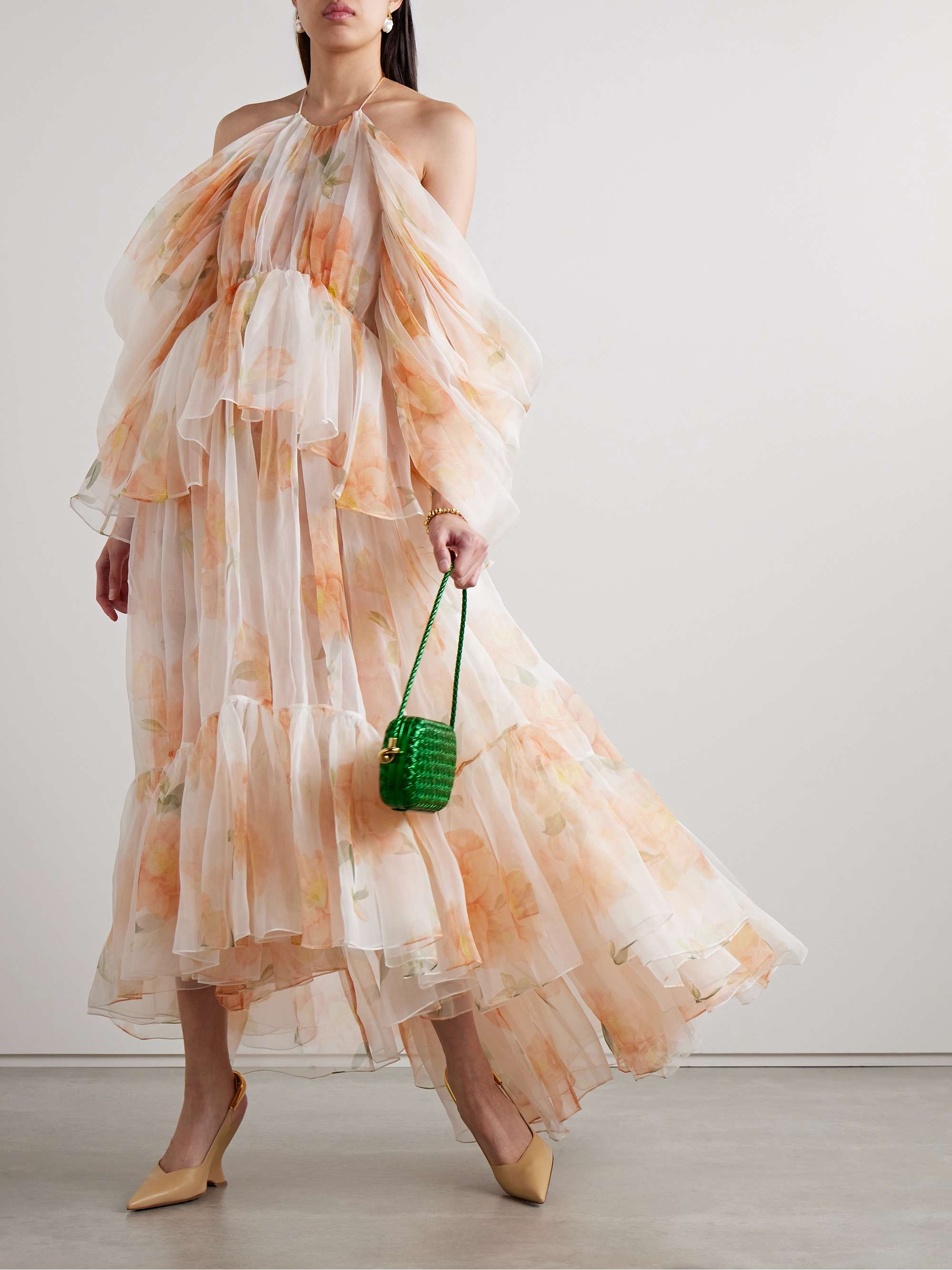 zimmermann organza dress Zimmermann Natura Tiered Floral-Print Silk-Organza Halterneck Midi Dress In  Ivory - 50% Off