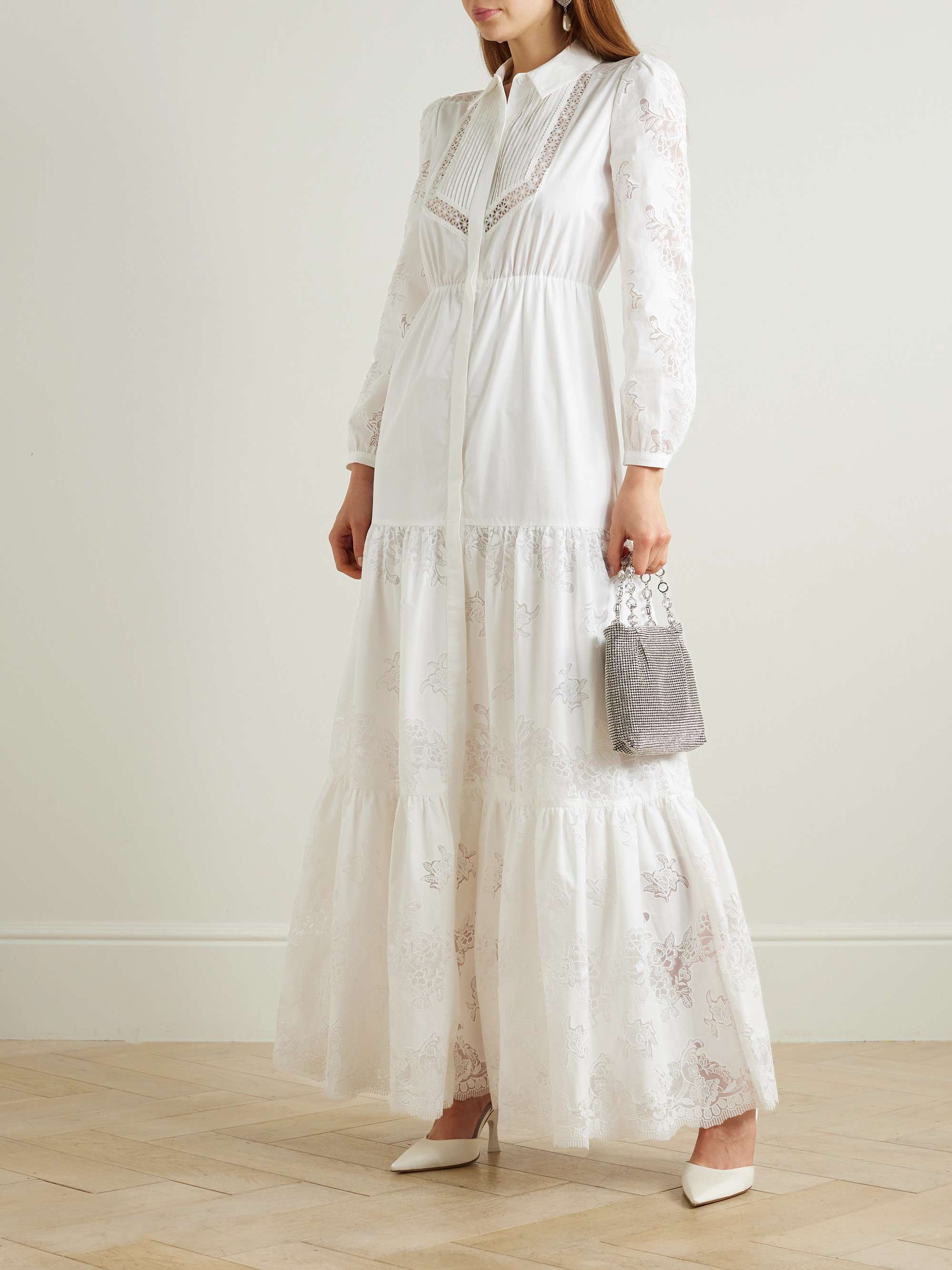 Self-Portrait Tiered Lace-Trimmed Cotton-Poplin Maxi Dress In White - 60%  Off | Editorialist