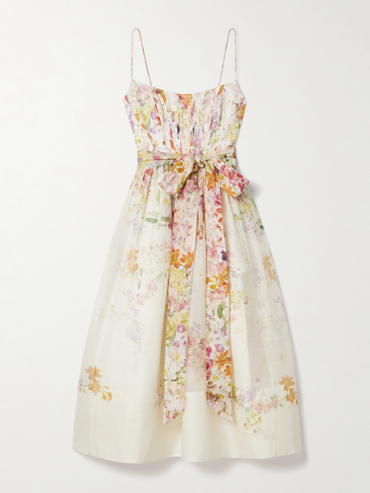 Zimmermann Natura Belted Floral-Print Linen And Silk-Blend Midi Dress In  Pink - 30% Off | Editorialist