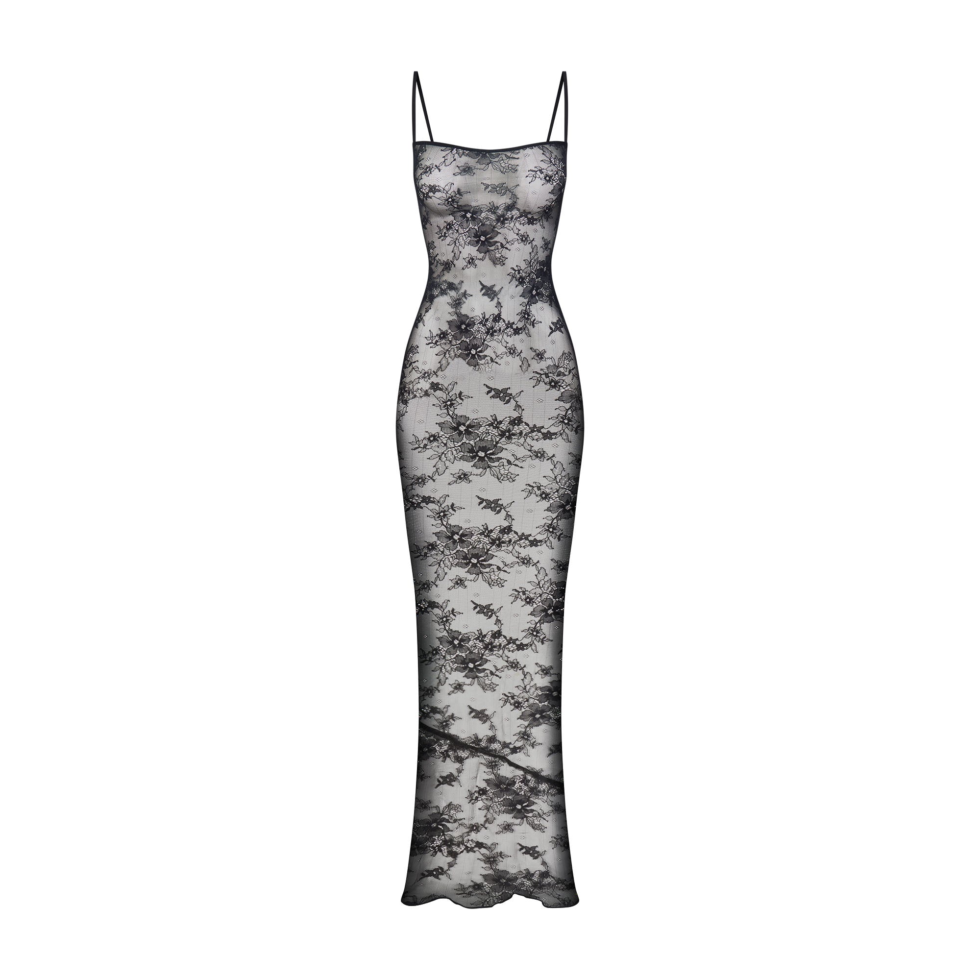 skims lace dress black Skims Black Lace Maxi Slip Dress