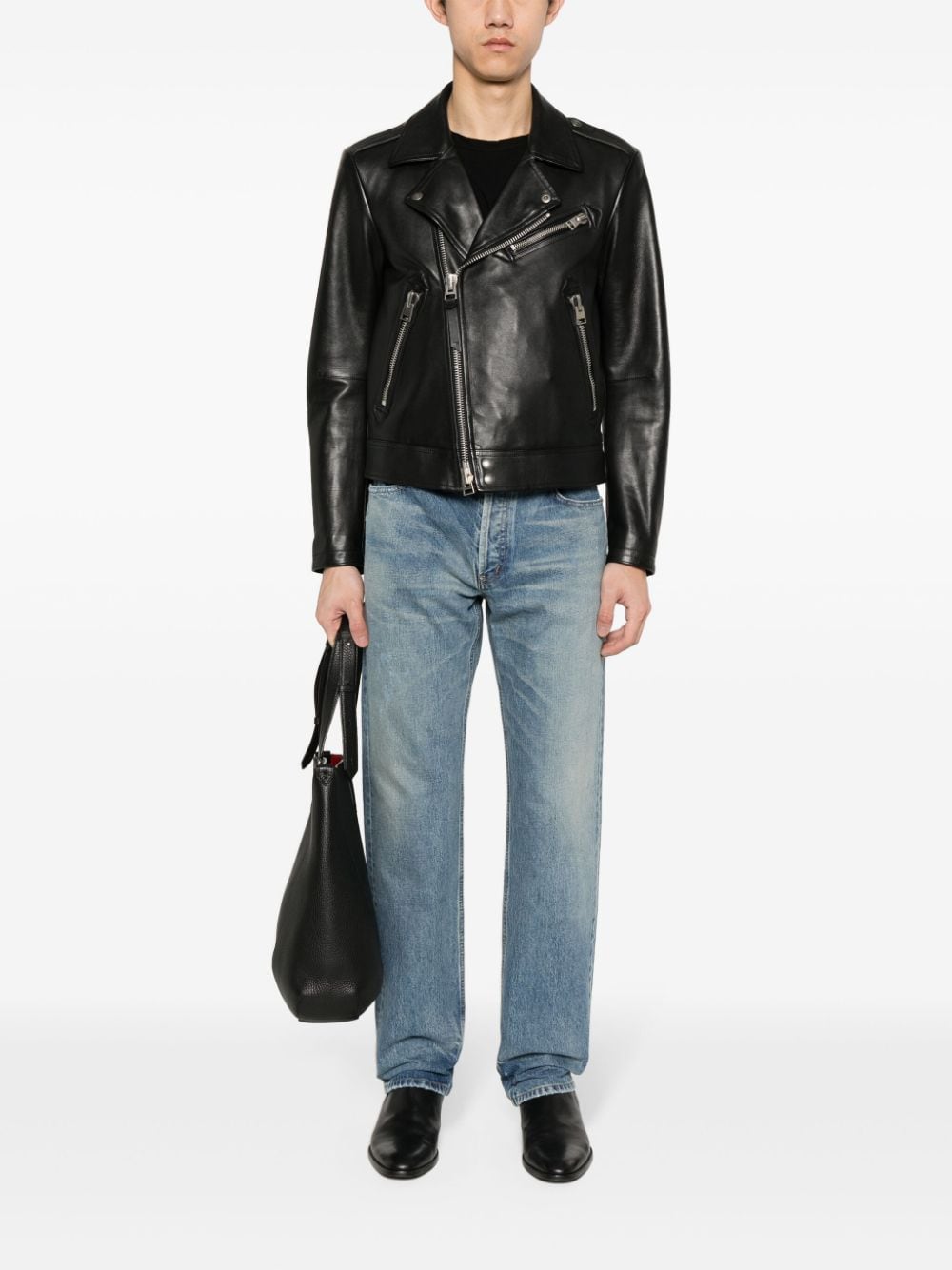 SAINT LAURENT Saint Laurent Stonewashed Distressed Straight Jeans