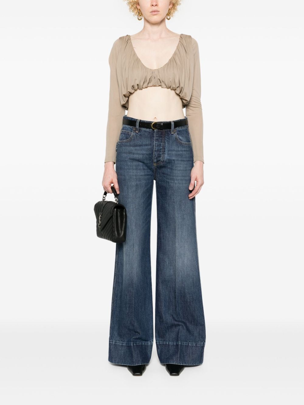 SAINT LAURENT Saint Laurent Pleated Cropped Blouse
