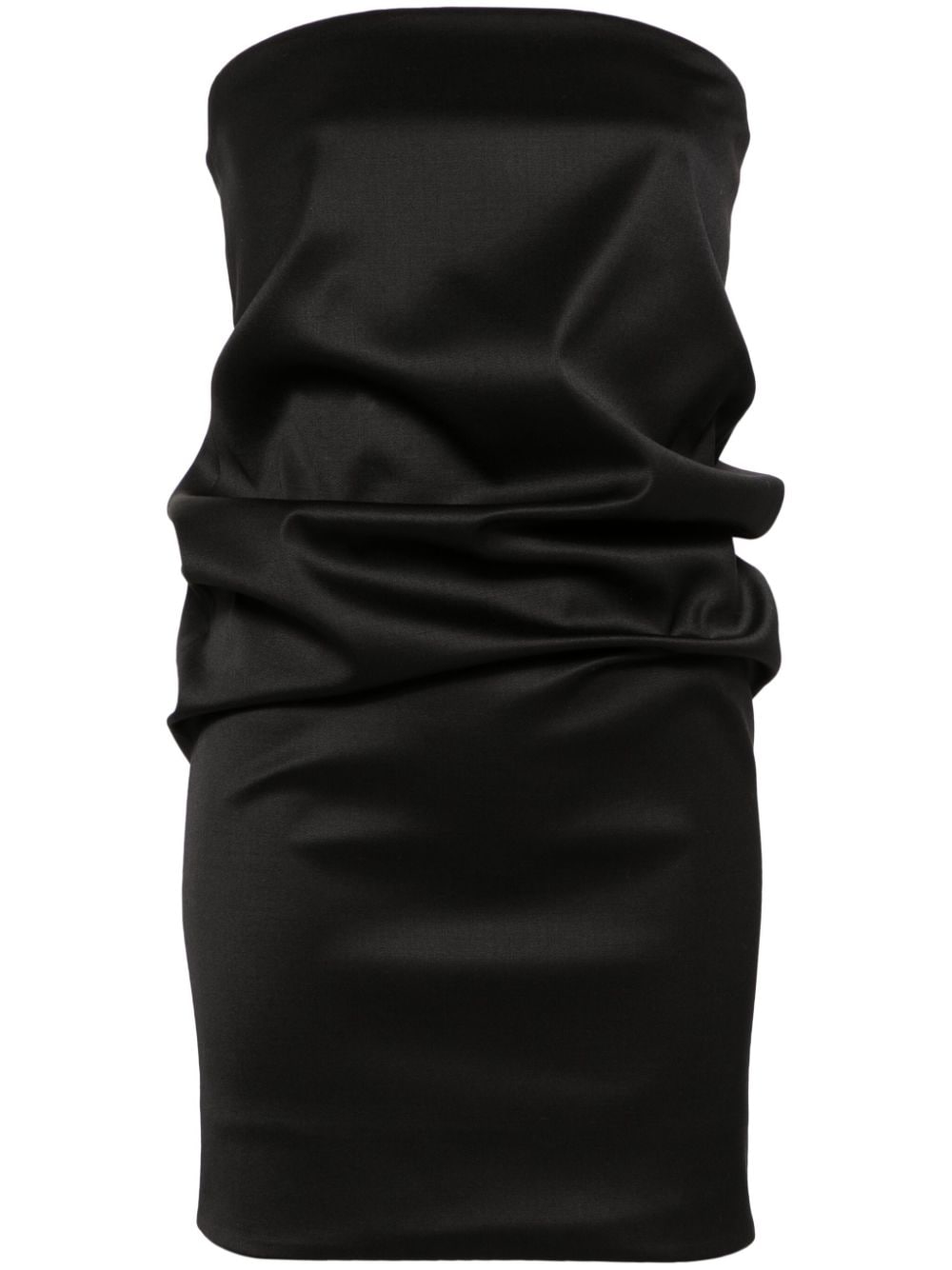black satin strapless mini dress Black Satin Bodycon Strapless Mini Dress