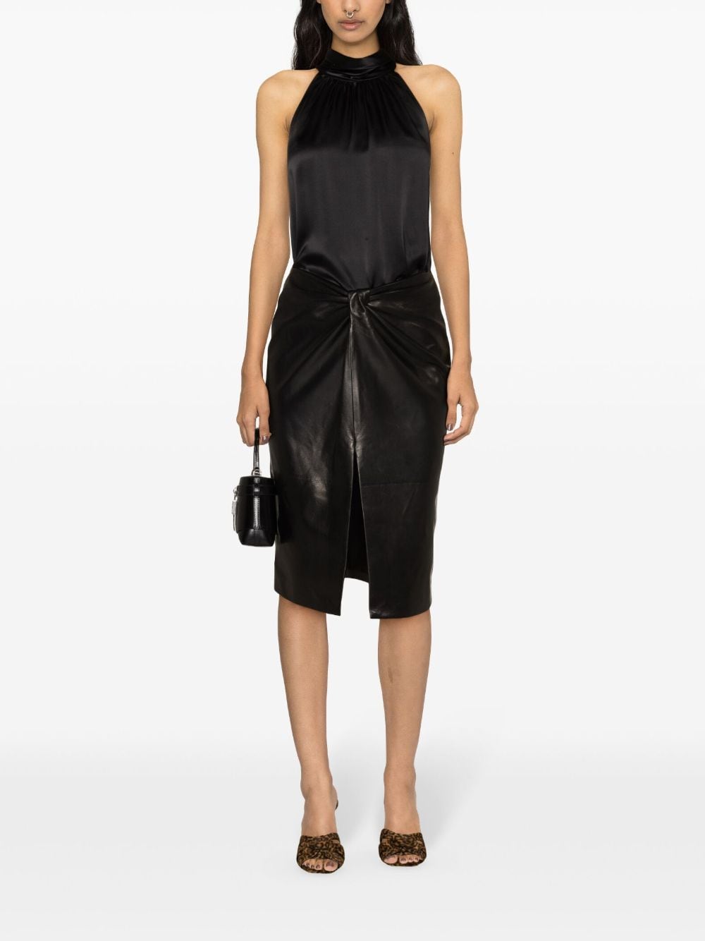 SAINT LAURENT Saint Laurent Gathered Leather Midi Skirt
