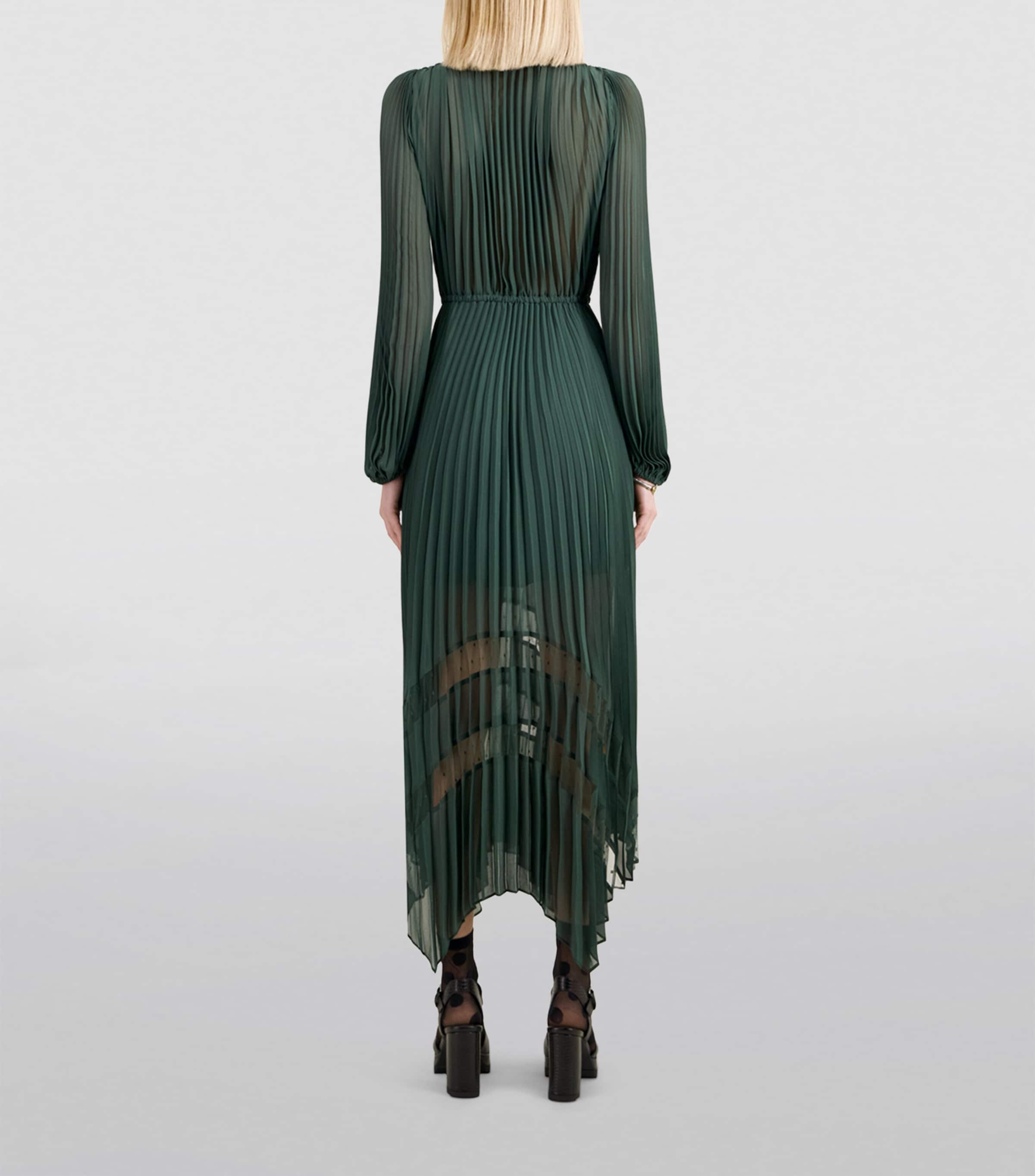 strapless open back dress Gabriela Hearst Maude Floral Pleated Midi Shirtdress