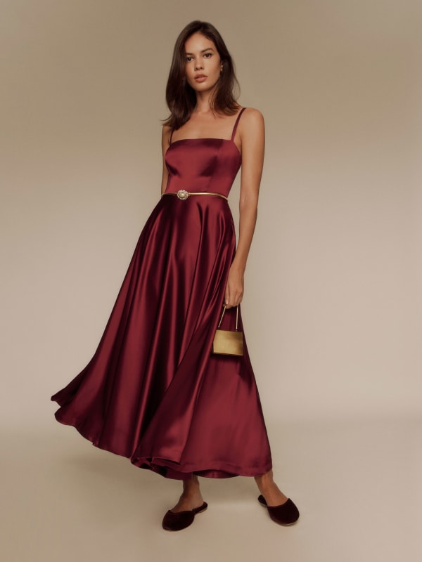 gracen satin dress Tove Gracen Gathered Stretch-Silk Midi Dress - Cream