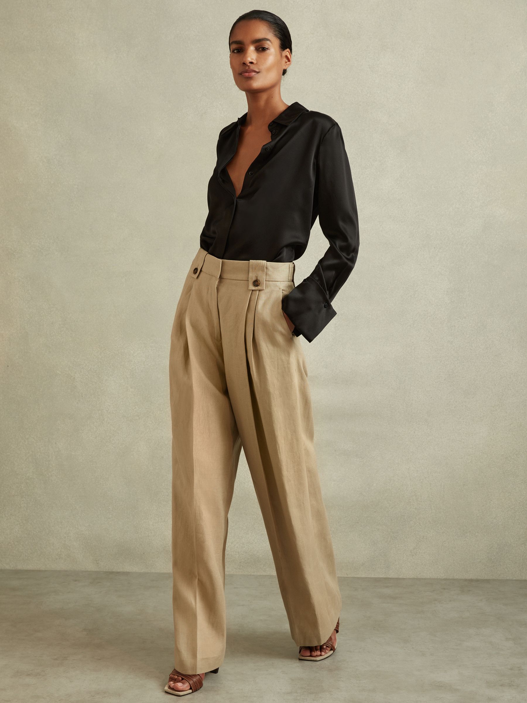 REISS Silk Double-Cuff Button-Through Shirt