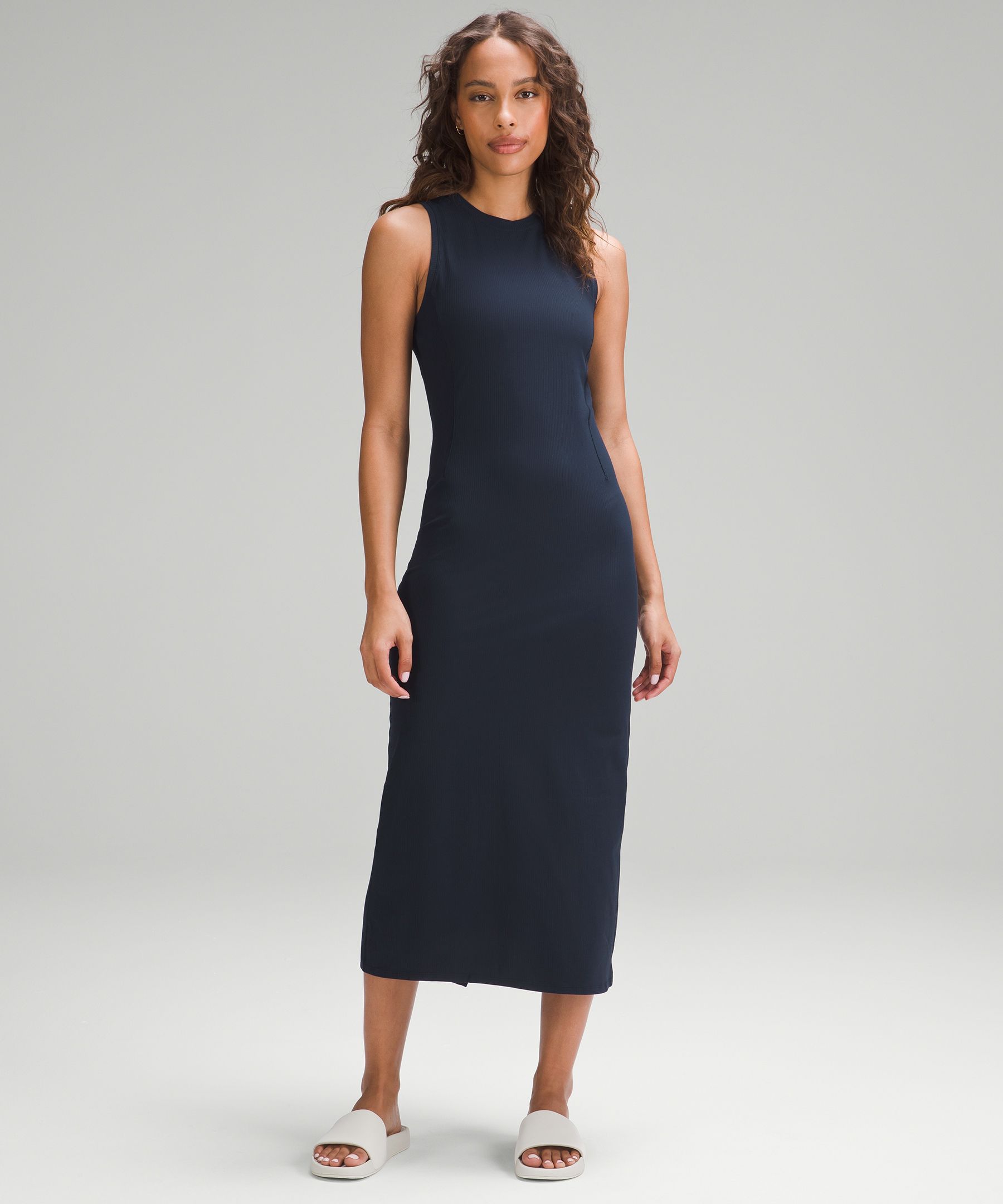 Lululemon All Aligned Ribbed Midi Dress - True Navy | Editorialist Lululemon All Aligned Ribbed Midi Dress - True Navy | Editorialist