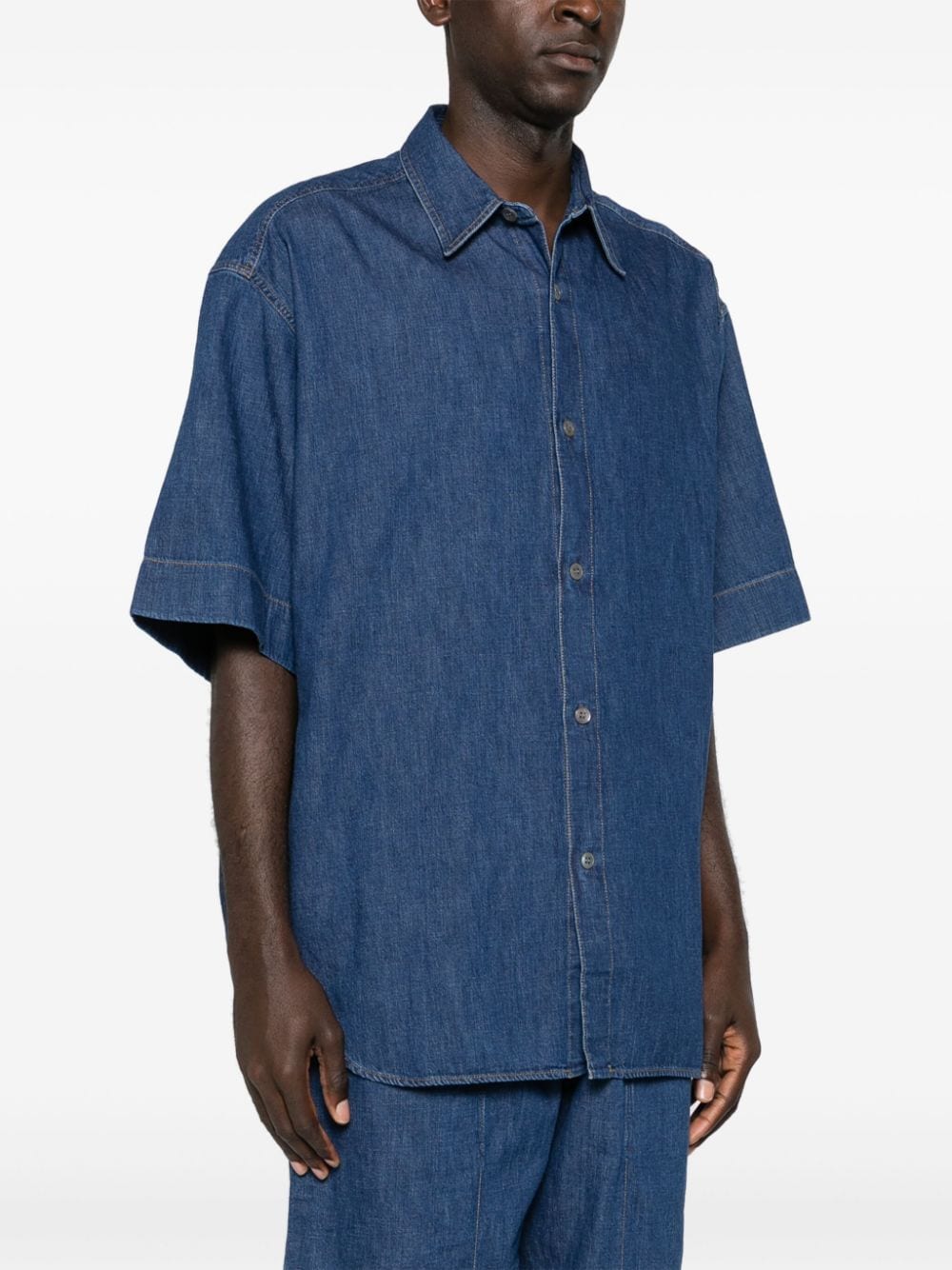 Studio Nicholson Short-Sleeves Denim Shirt - Blue | Editorialist