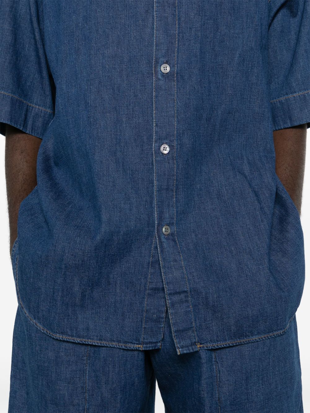 Studio Nicholson Short-Sleeves Denim Shirt - Blue | Editorialist