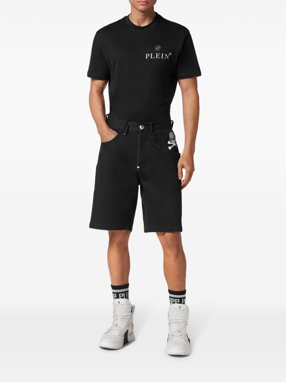 PHILIPP PLEIN Philipp Plein Skull-Embroidered Denim Shorts