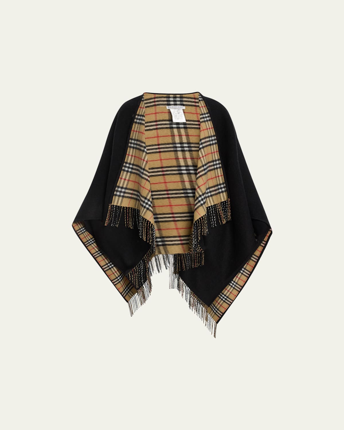 BURBERRY vintage-style check fringed wool cape