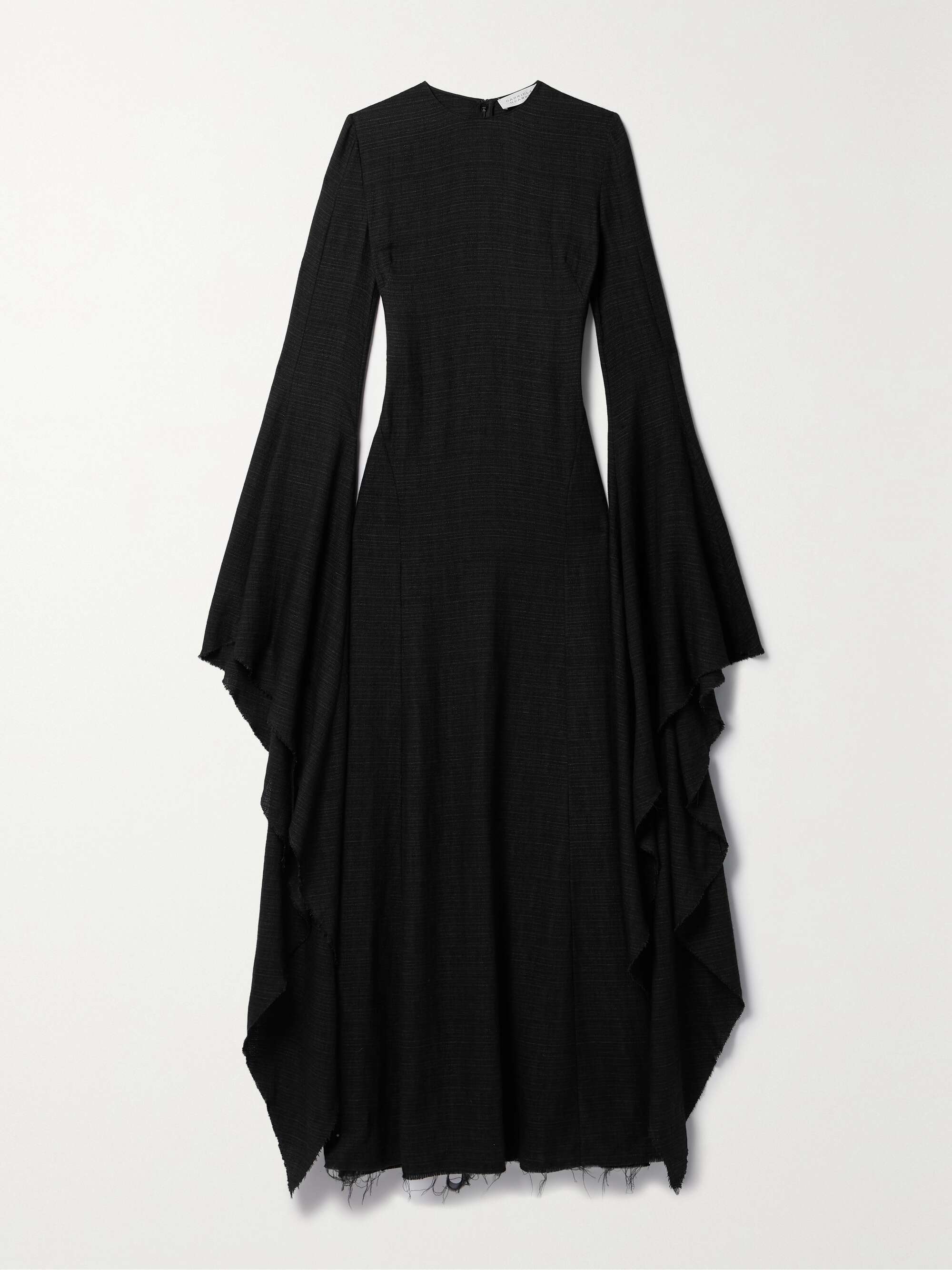 fitted lace wedding dress Loretta Caponi Accademia Black Velvet Bell Sleeve Catherine Maxi Dress Accademia / Xs