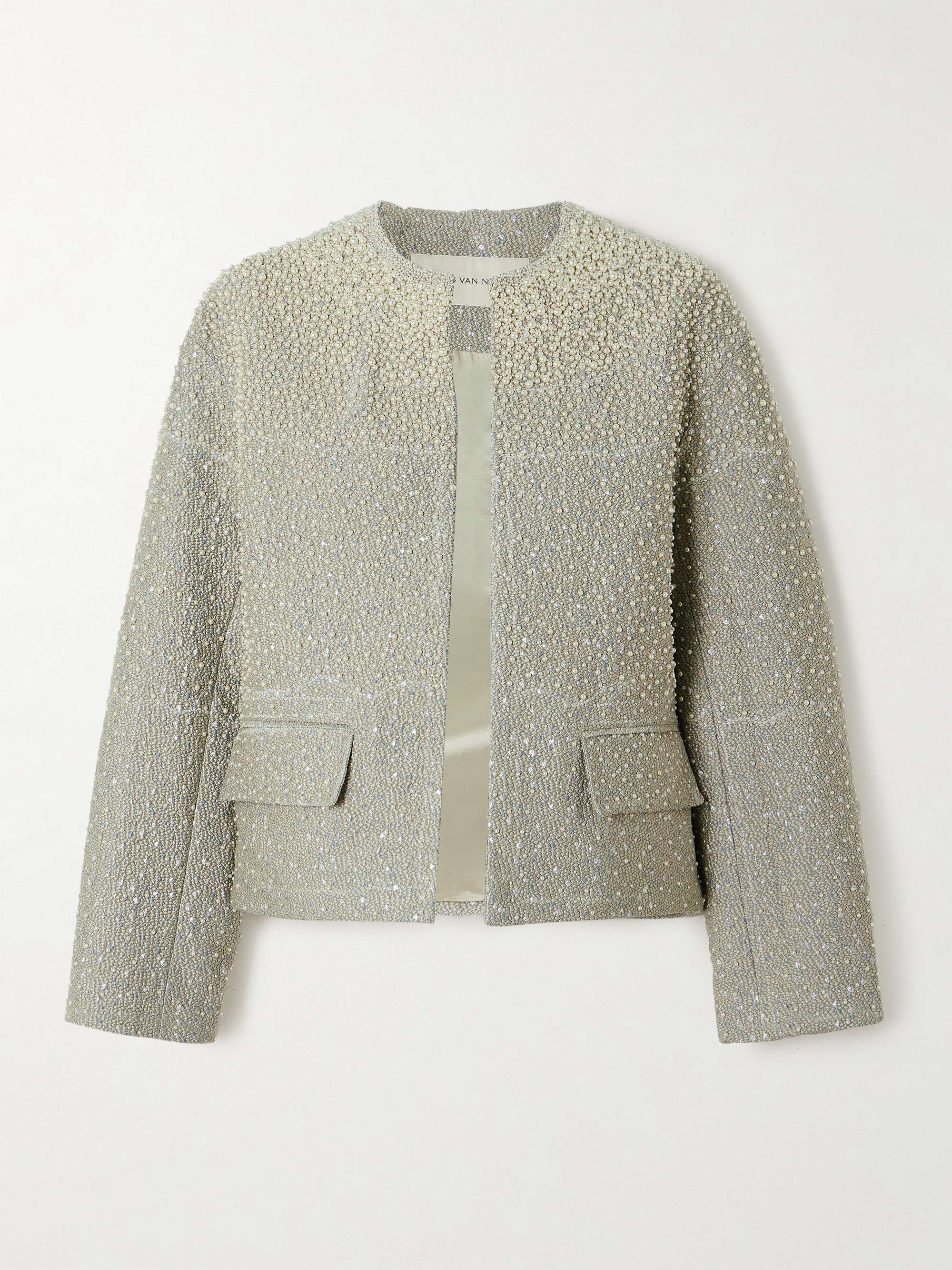 Dries Van Noten Faux Pearl-Embellished Metallic Tweed Jacket In