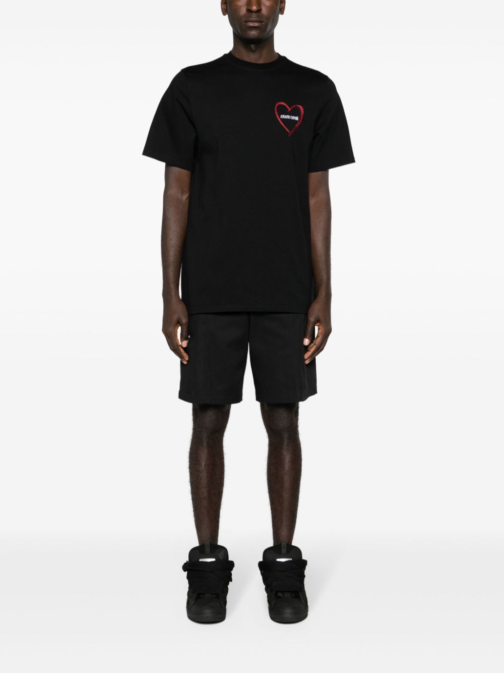 ROBERTO CAVALLI heart-embroidered cotton t-shirt