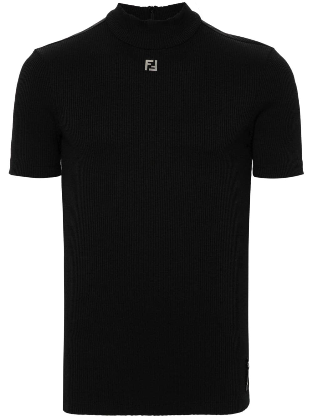 Fendi Ff Logo Plaque Ribbed T-Shirt - Black | Editorialist