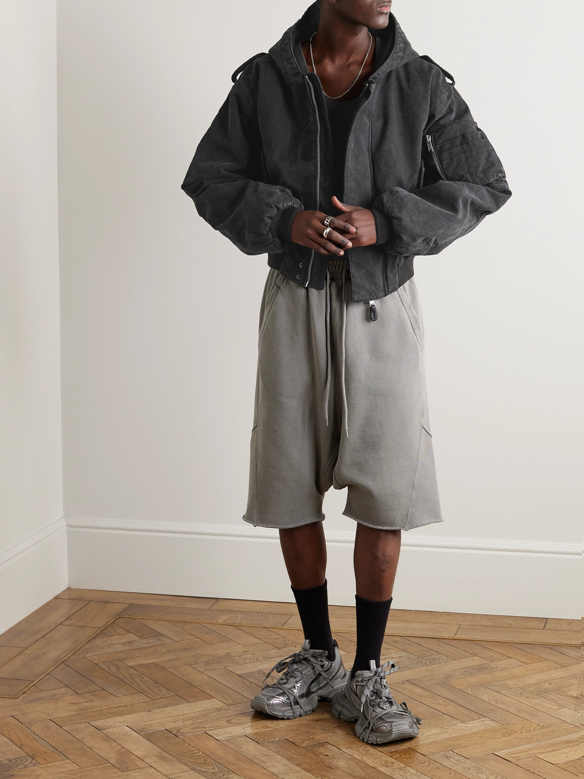 ジャケット・アウター Entire Studios W2 BOMBER PADDED JACKET Entire Studios W2 Padded Washed Cotton-Canvas Hooded Bomber Jacket
