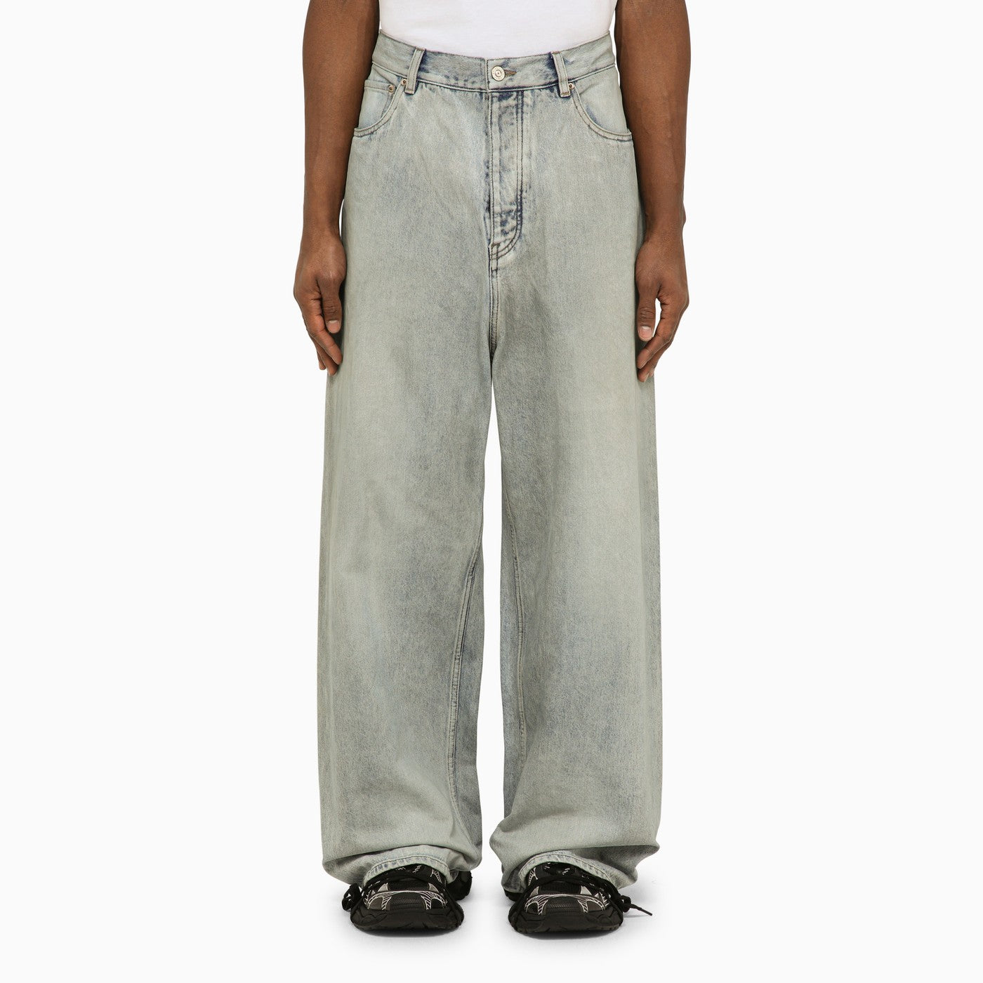 Balenciaga Dirty Denim Baggy Pants With - Blue | Editorialist