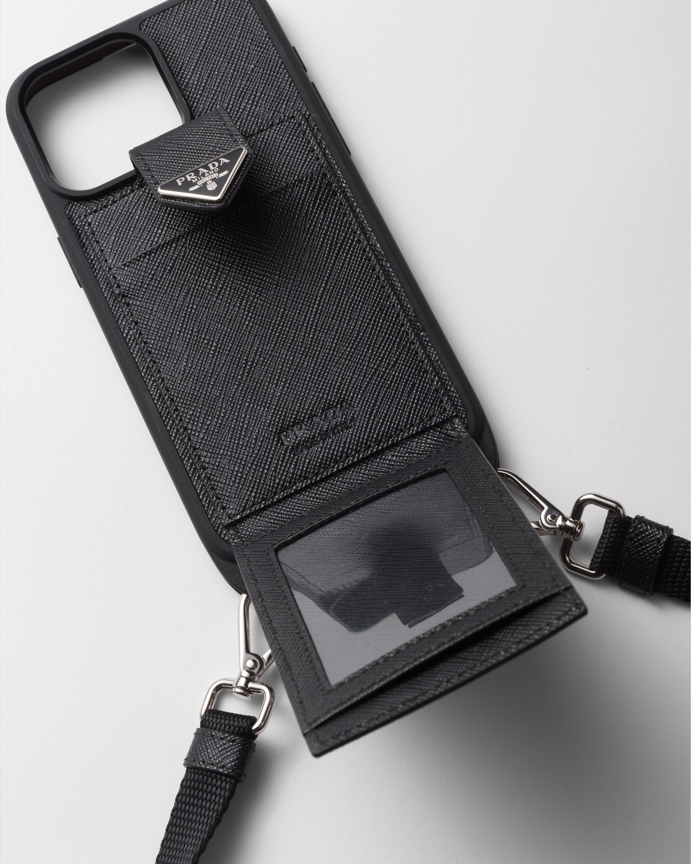 Prada Saffiano Leather Cover For Iphone 15 Pro Max - Black